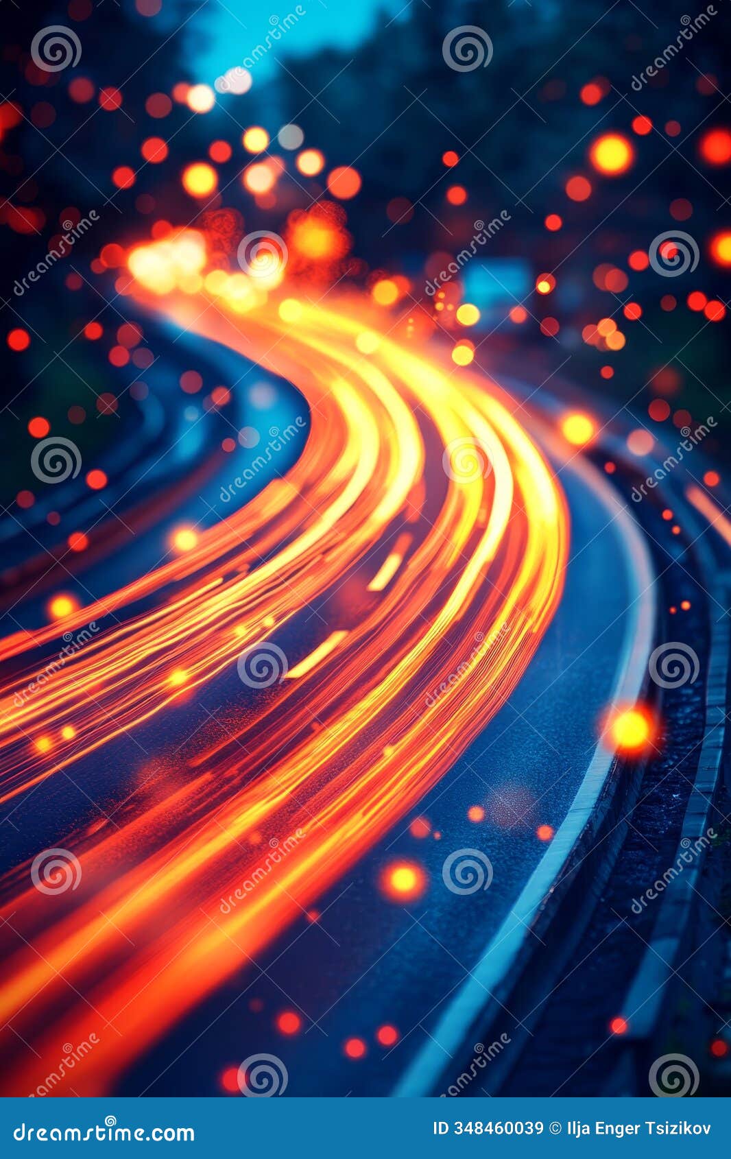 Fast Digital Data Flow on City Road, Bokeh Lights, Motion Blur, Speed ...