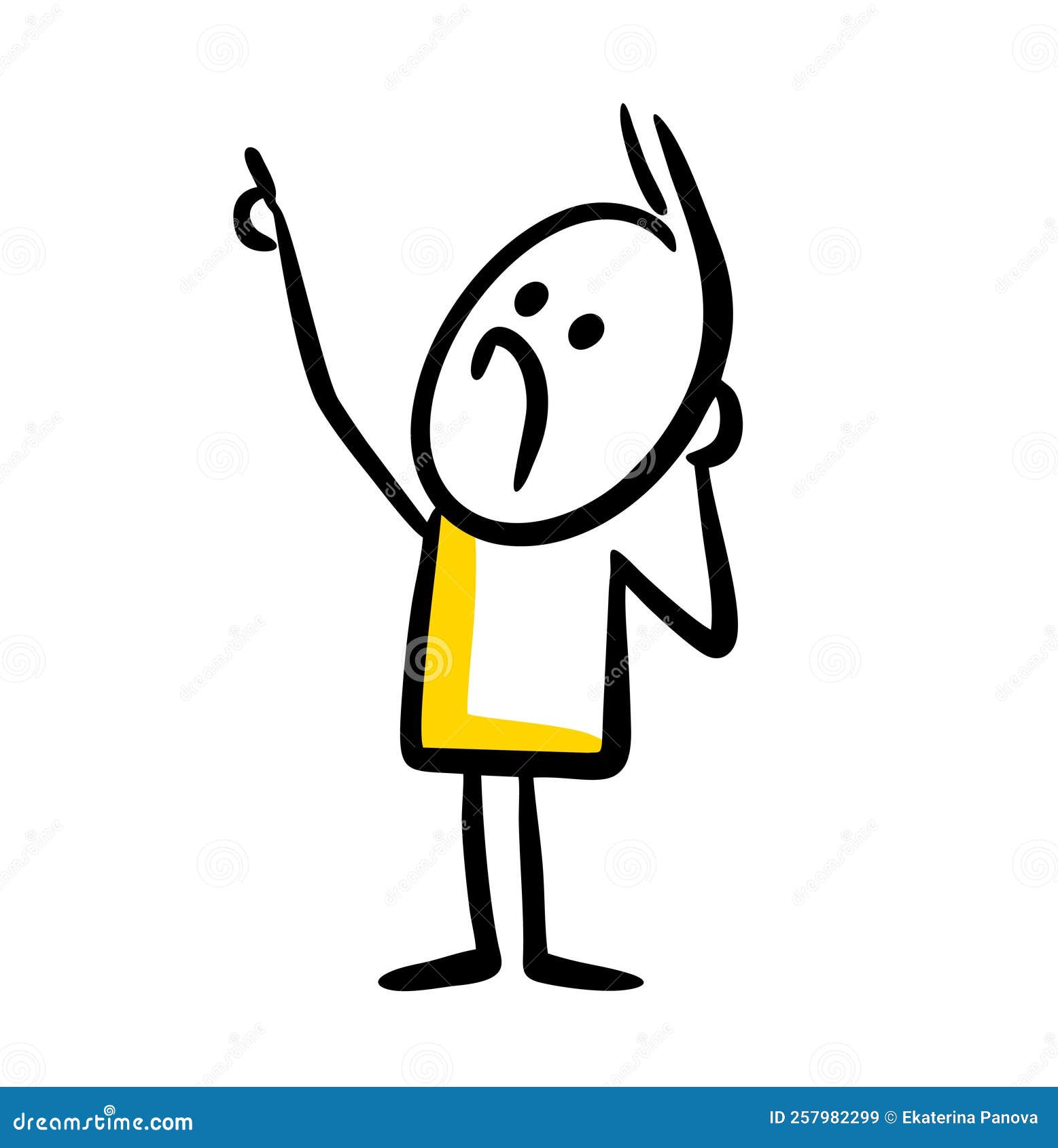 Fast Drawn Stickman Looking in the Sky and Point with His Finger High ...