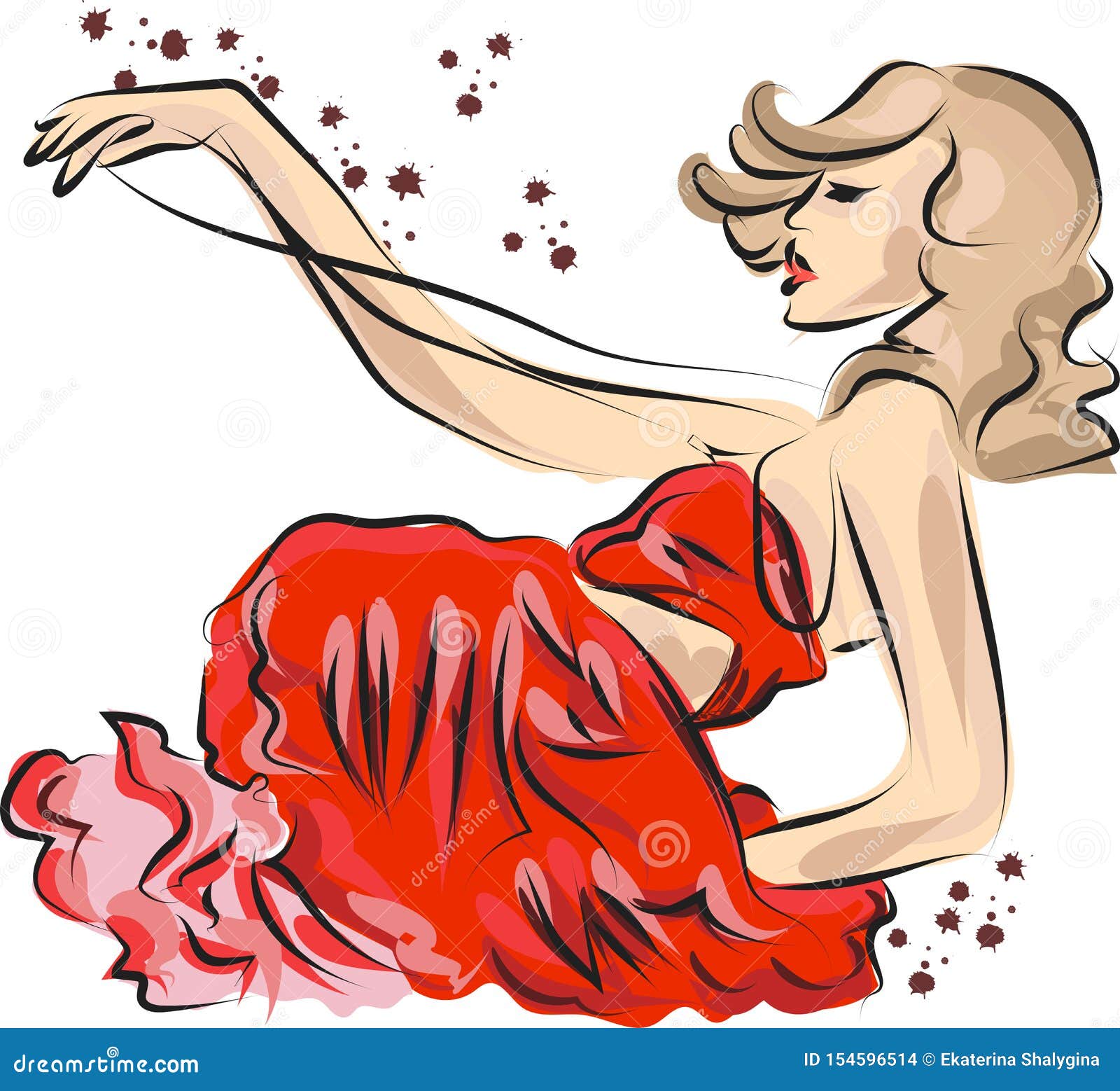 Fast Fashion Sketch Of Girl In Red Dress Stock Vector Illustration Of