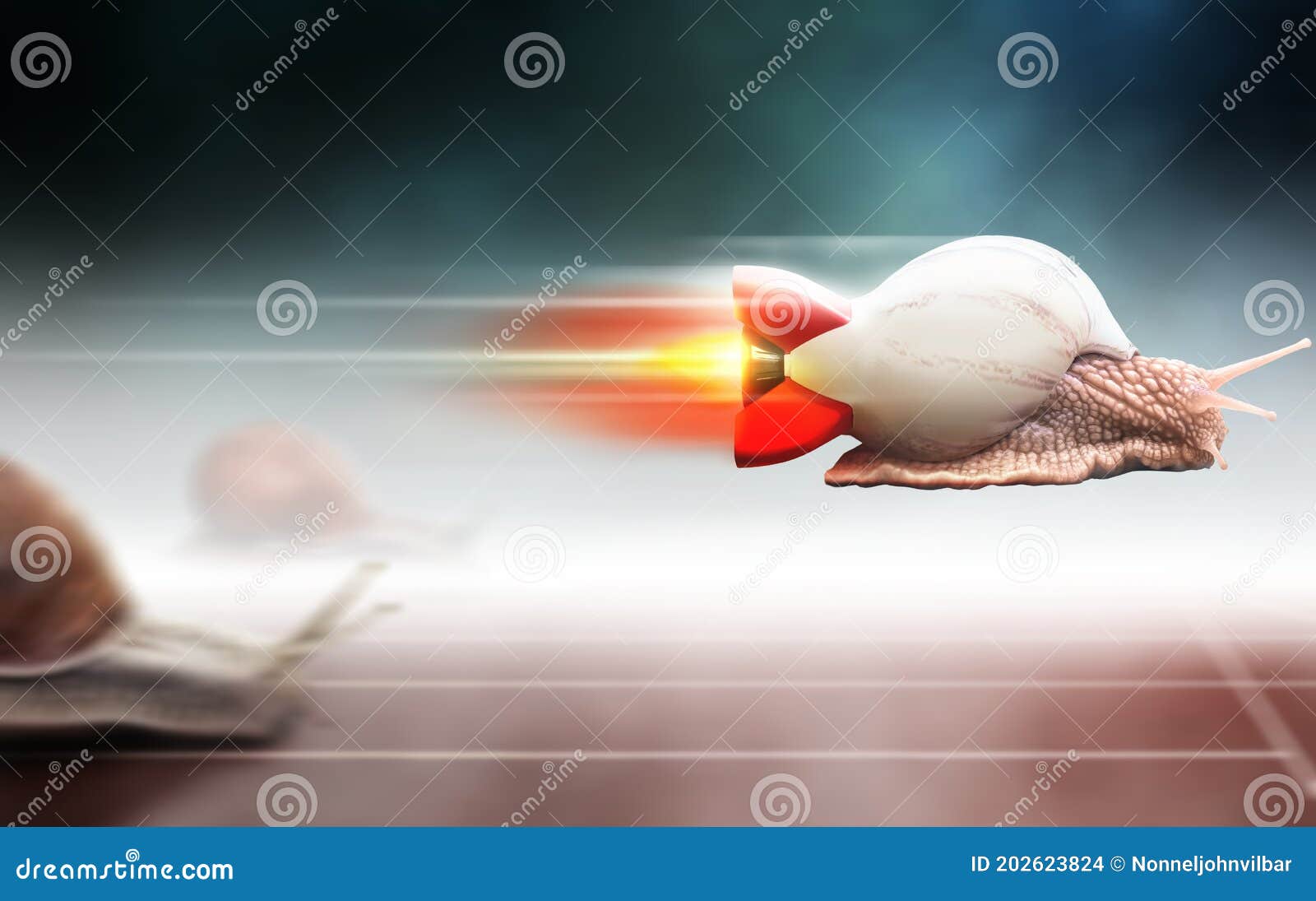 Fast Flying Snail in a Rocket Shell Winning the Race Stock Illustration ...