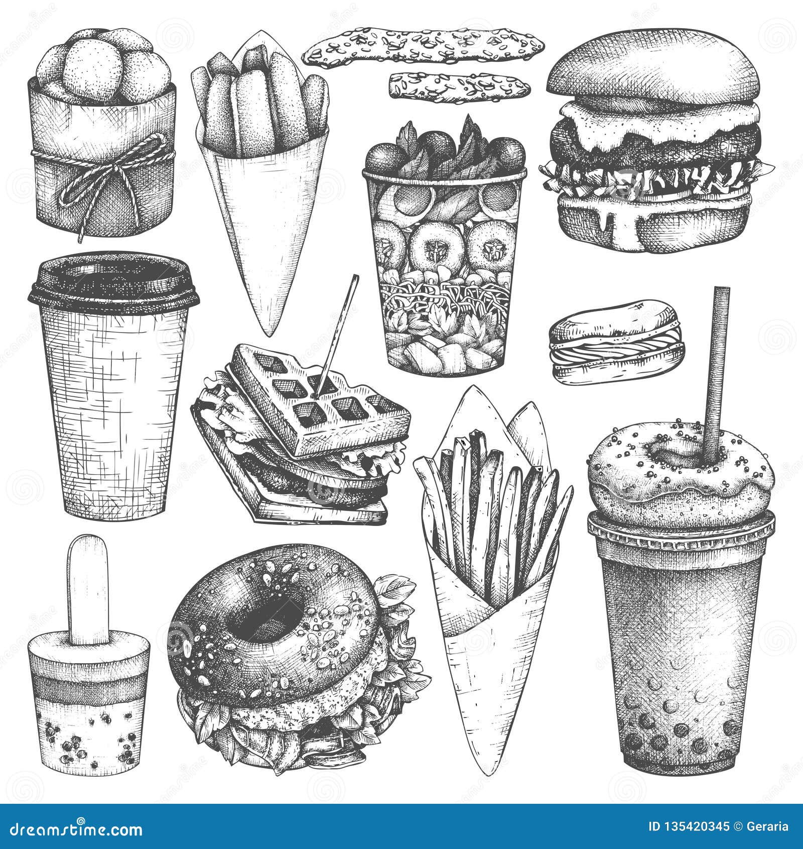 Fast Food Illustrations Collection. Street Food Festival Menu Design ...