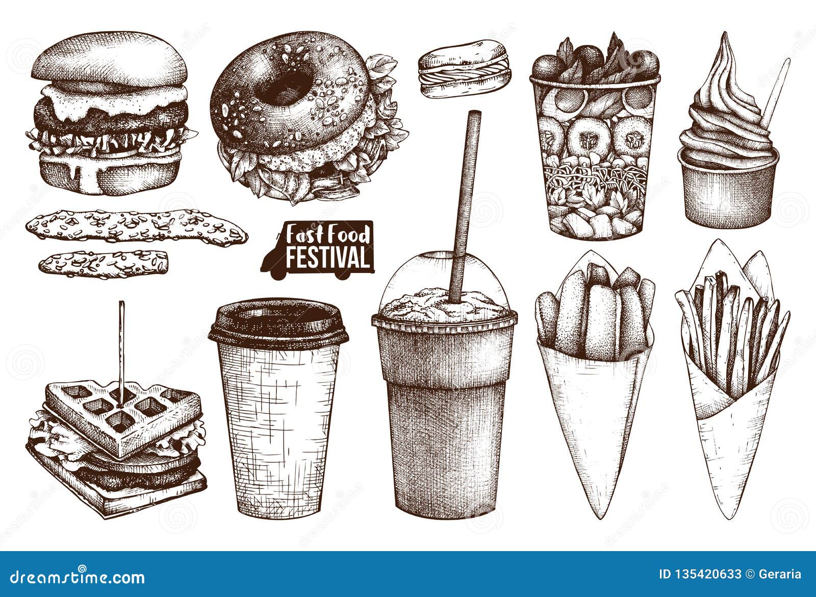 Fast FoodStreet Food Festival Menu. Vintage Sketch Collection. Fast ...
