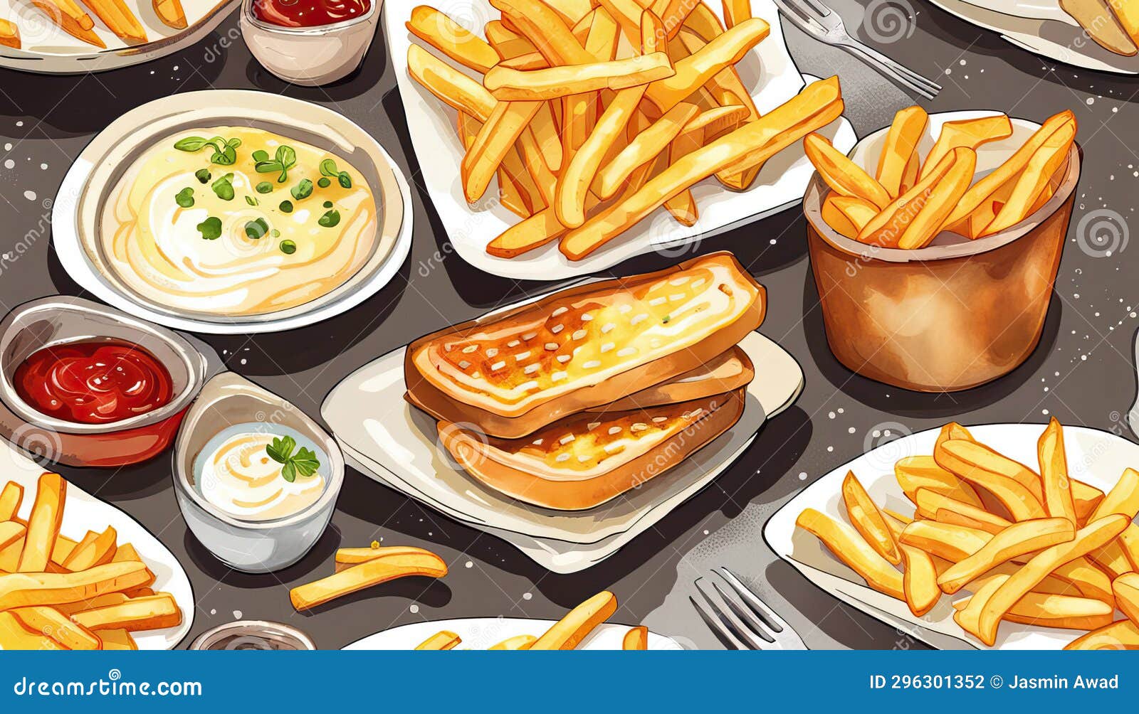 Fast food art illustration stock illustration. Illustration of fried ...