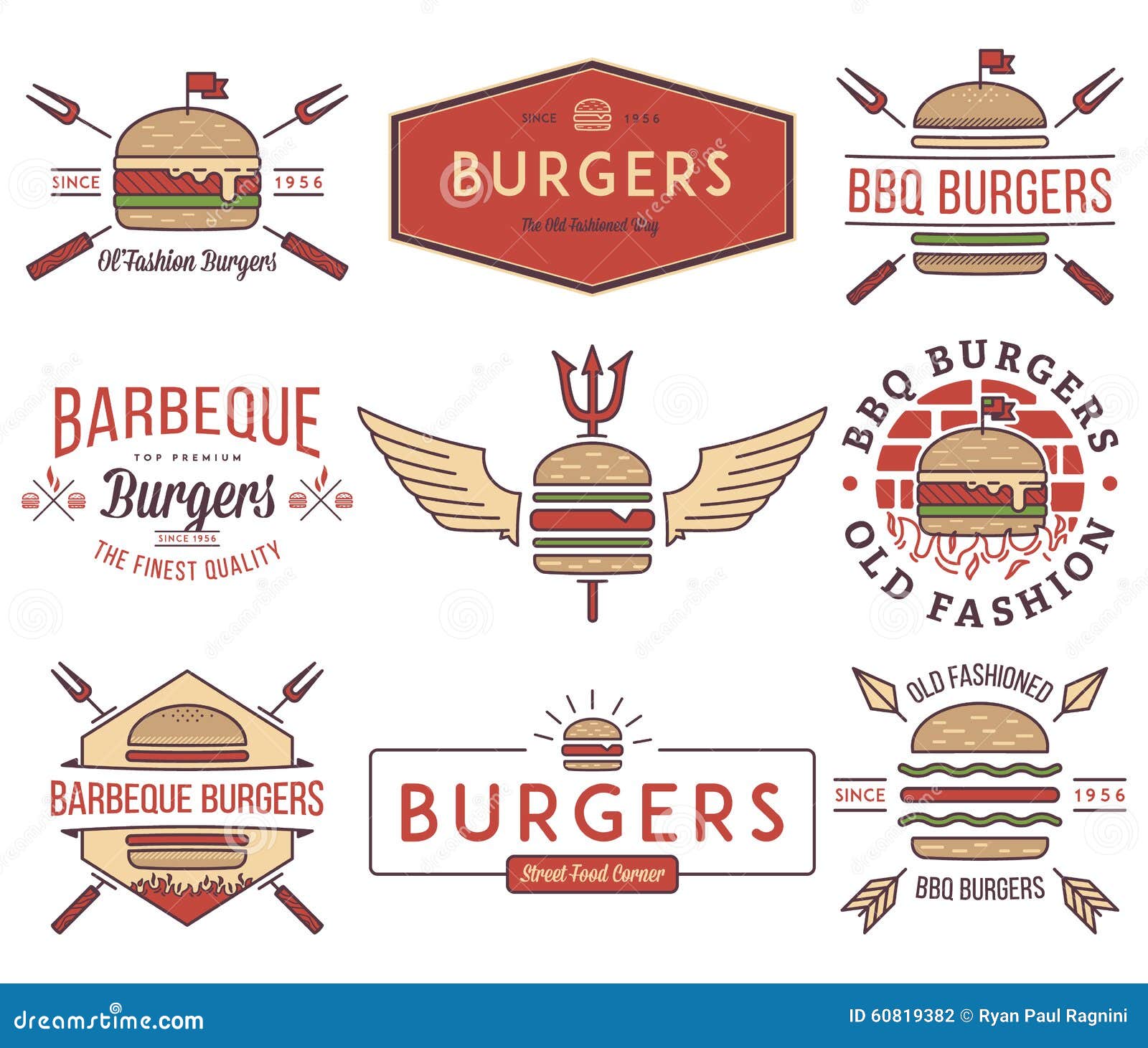 Fast Food Badges and Icons Colored 1 Stock Illustration - Illustration ...