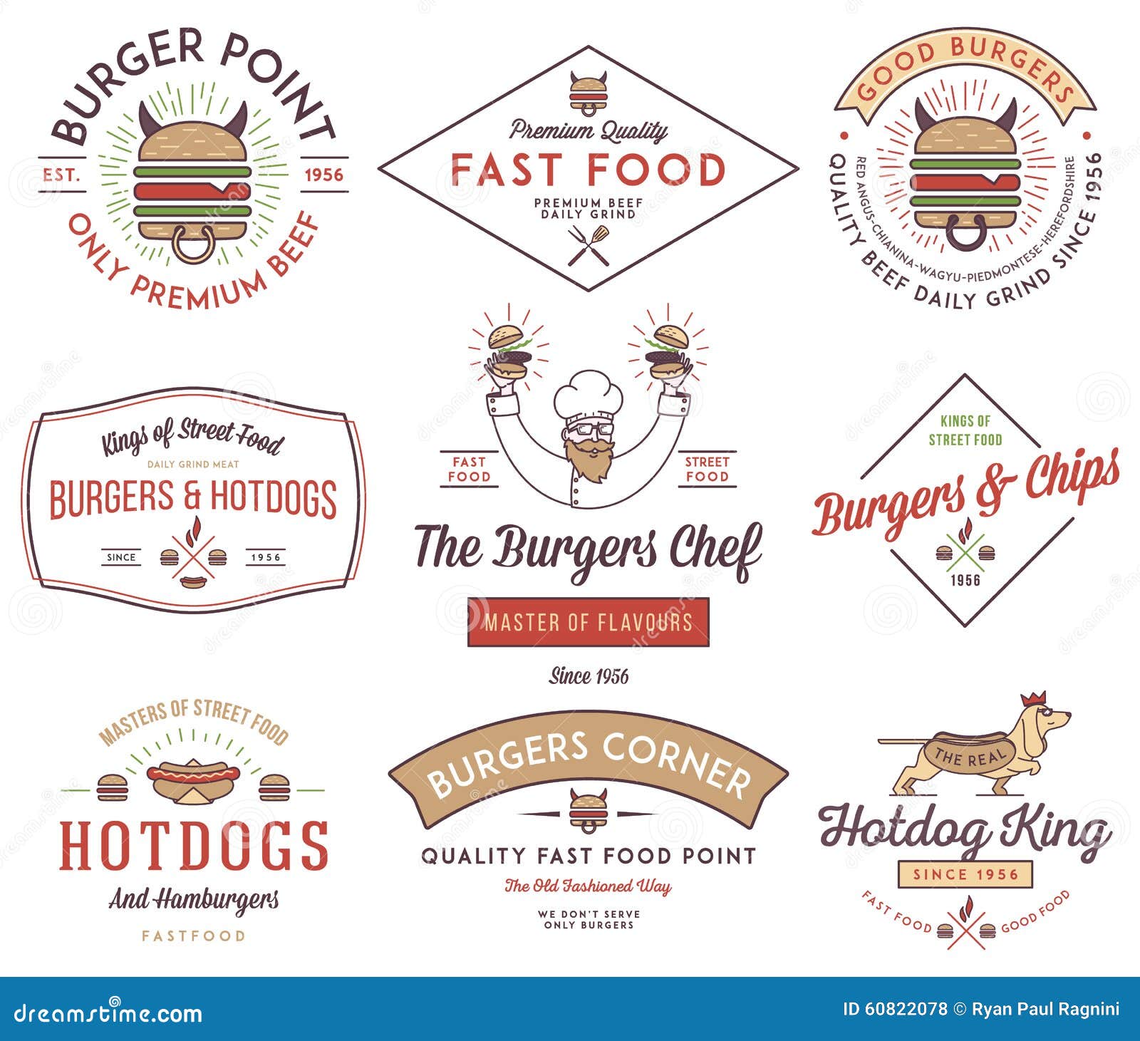 Fast Food Badges and Icons Colored 3 Stock Illustration - Illustration ...