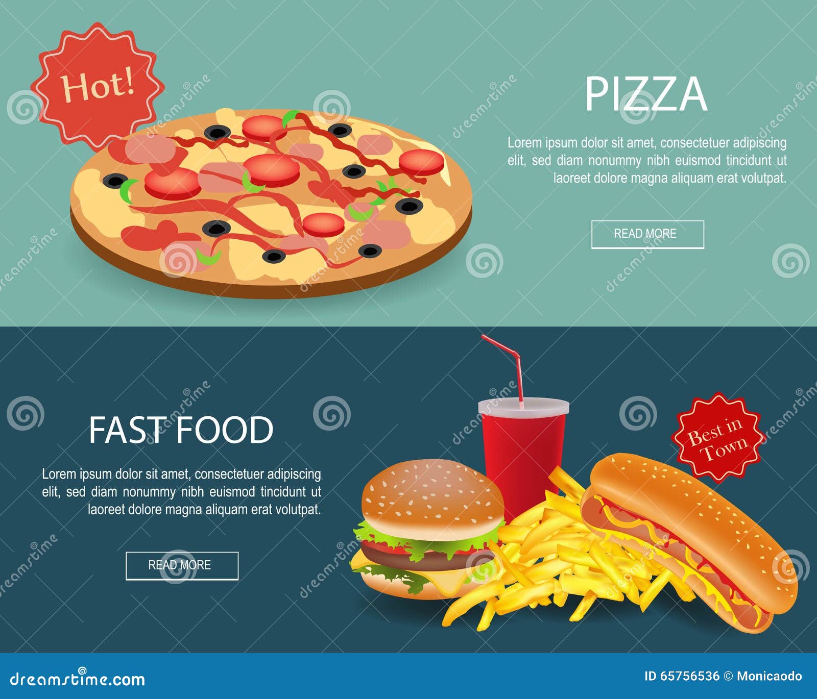 Fast Food Banner Set. Website Header Stock Vector - Illustration of ...