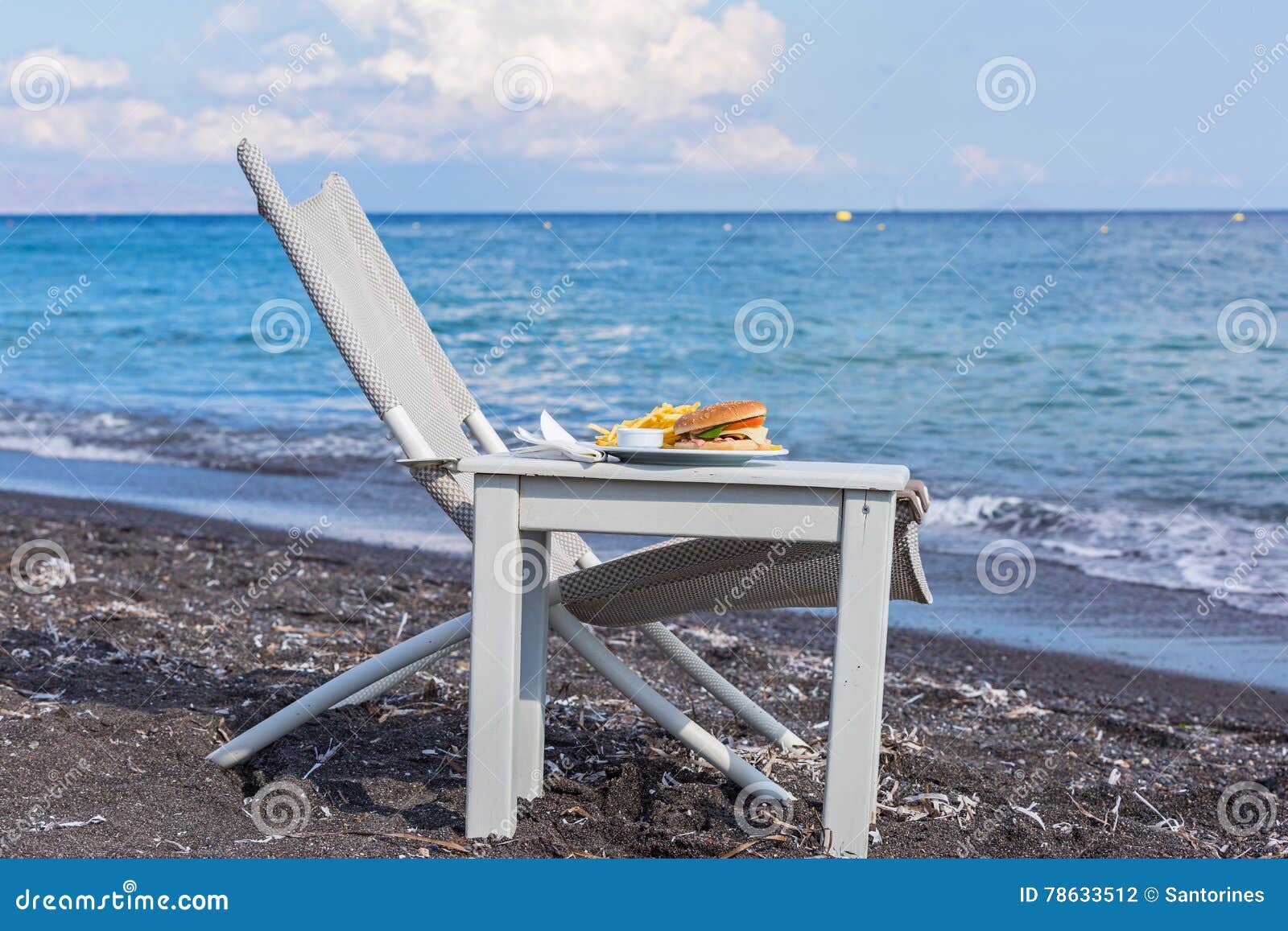 Fast food on the beach stock photo. Image of chaise, prepared - 78633512