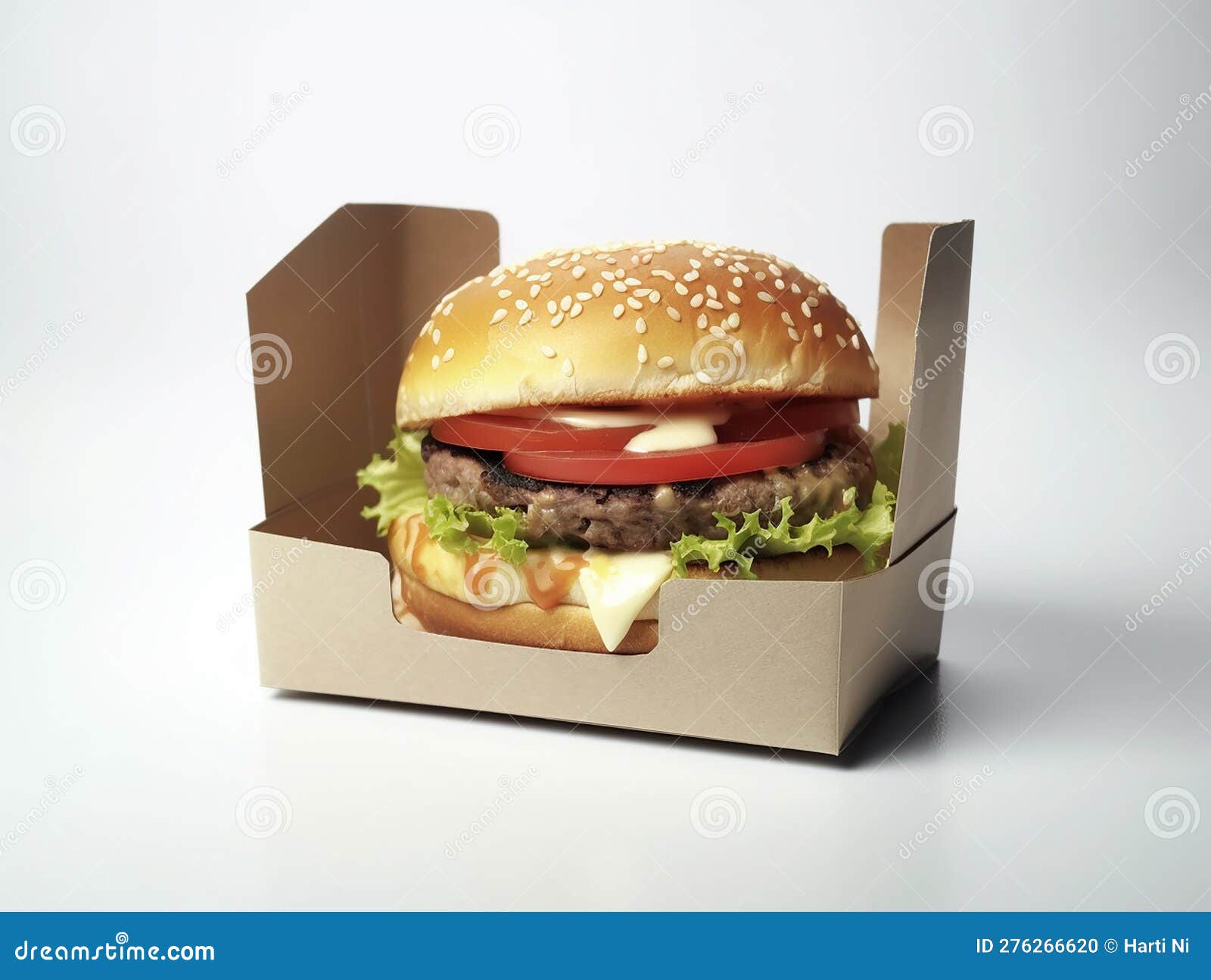 Fast Food Beef Burger with Cheese Delicious Packaged in a Practical Box ...