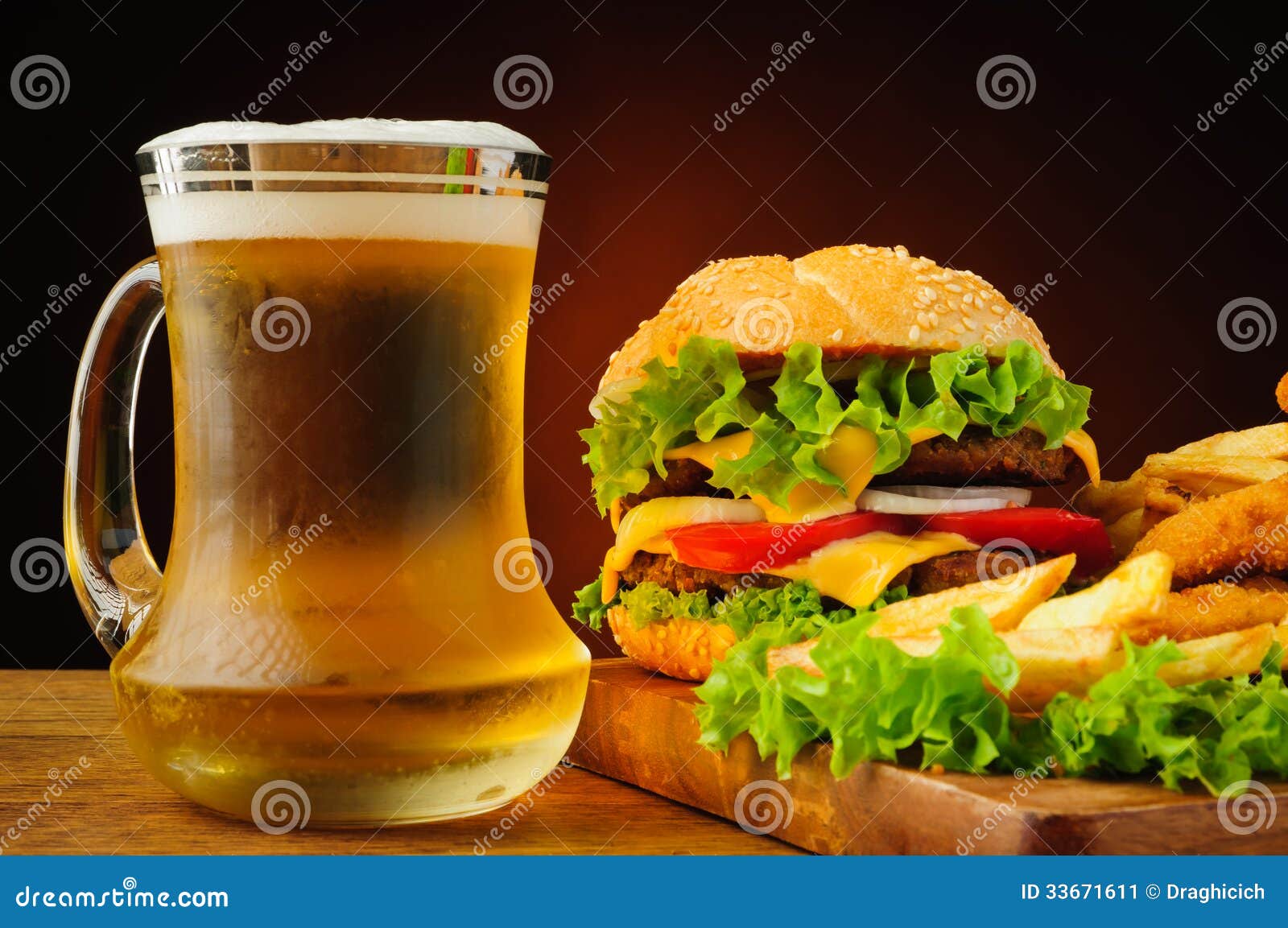 Fast food and beer stock image. Image of dinner, beer - 33671611