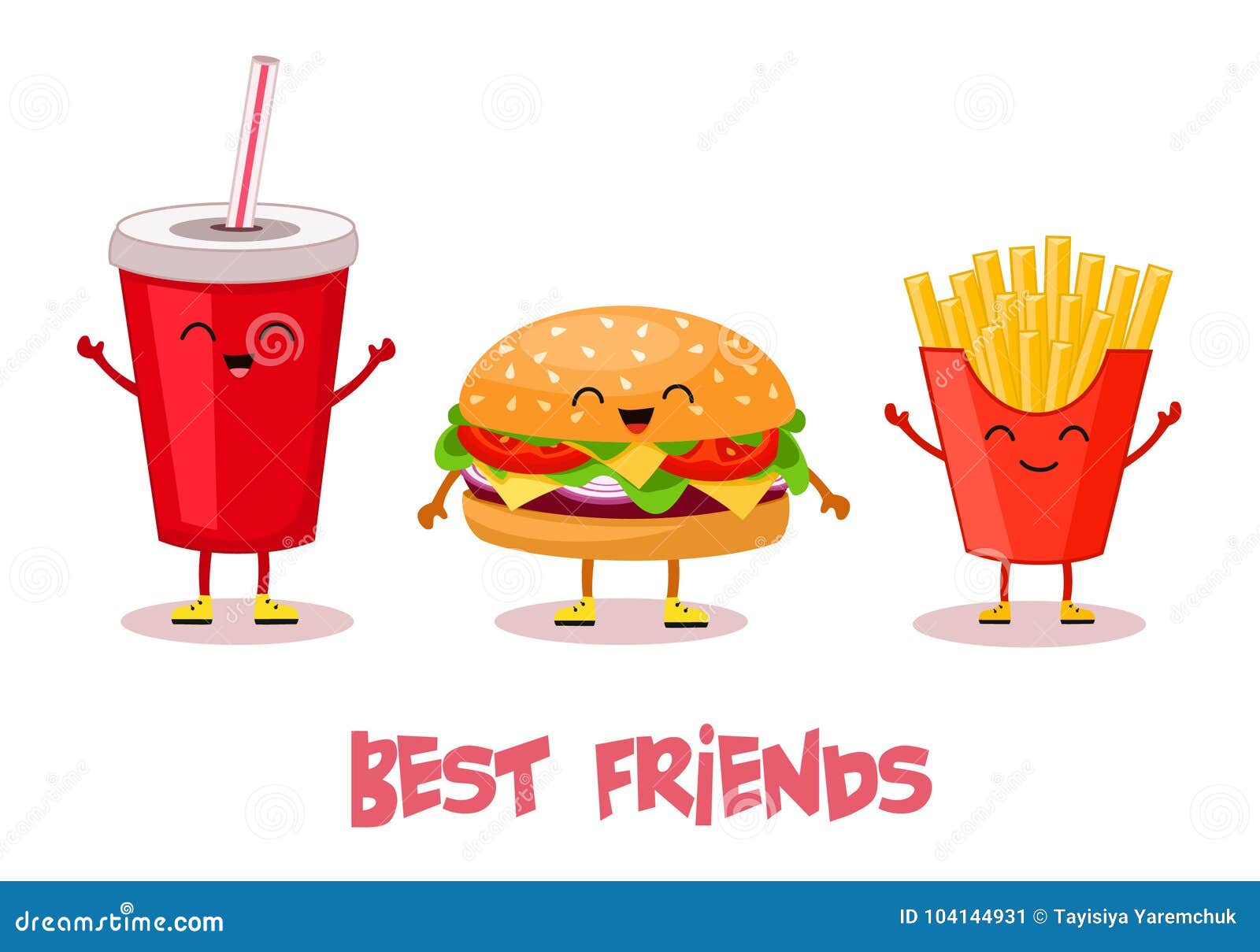 Fast Food. Best Friends. Stylized Characters. Vector Illustration ...