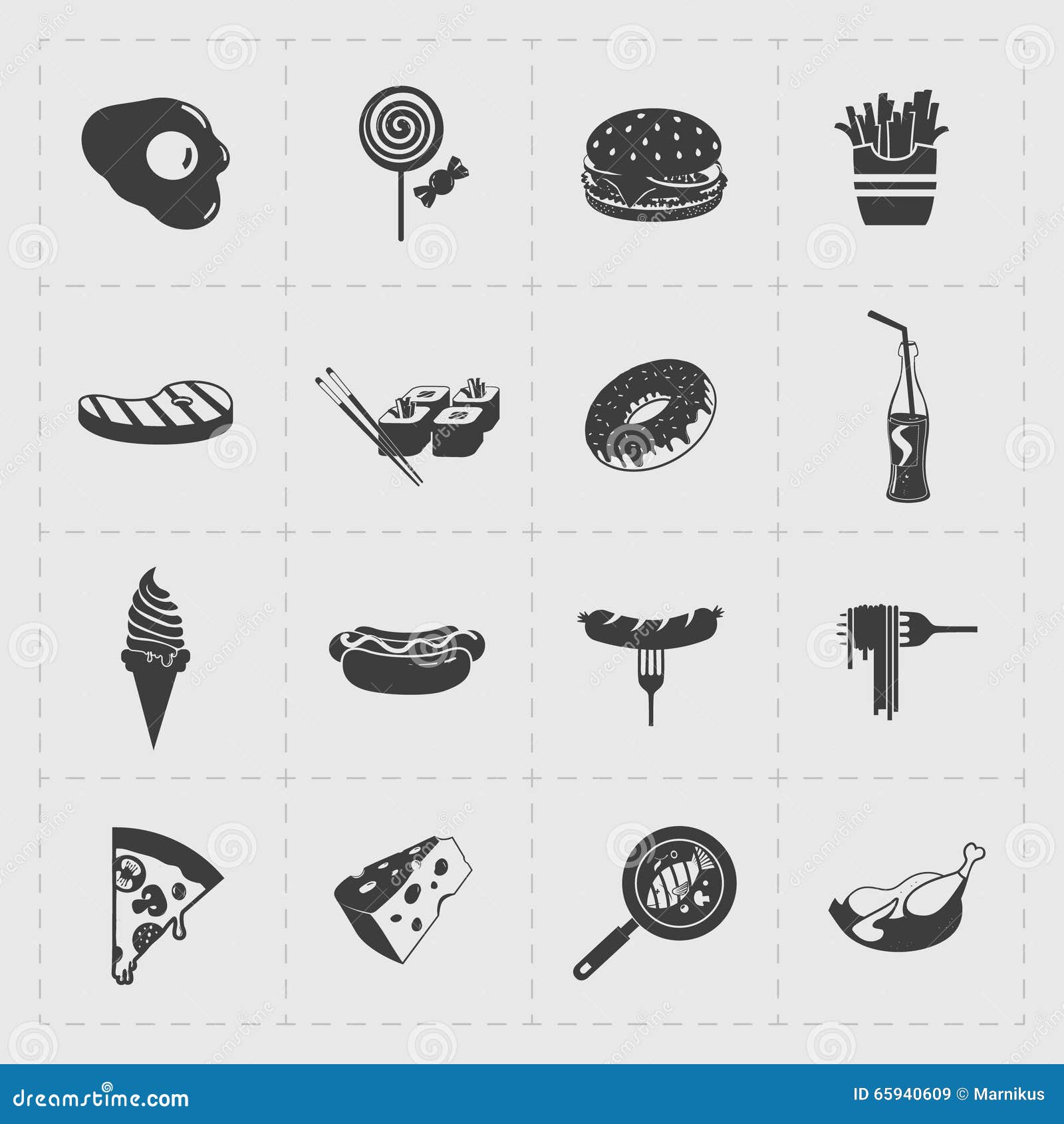 Fast Food Black Icon Set on White Stock Vector - Illustration of fork ...