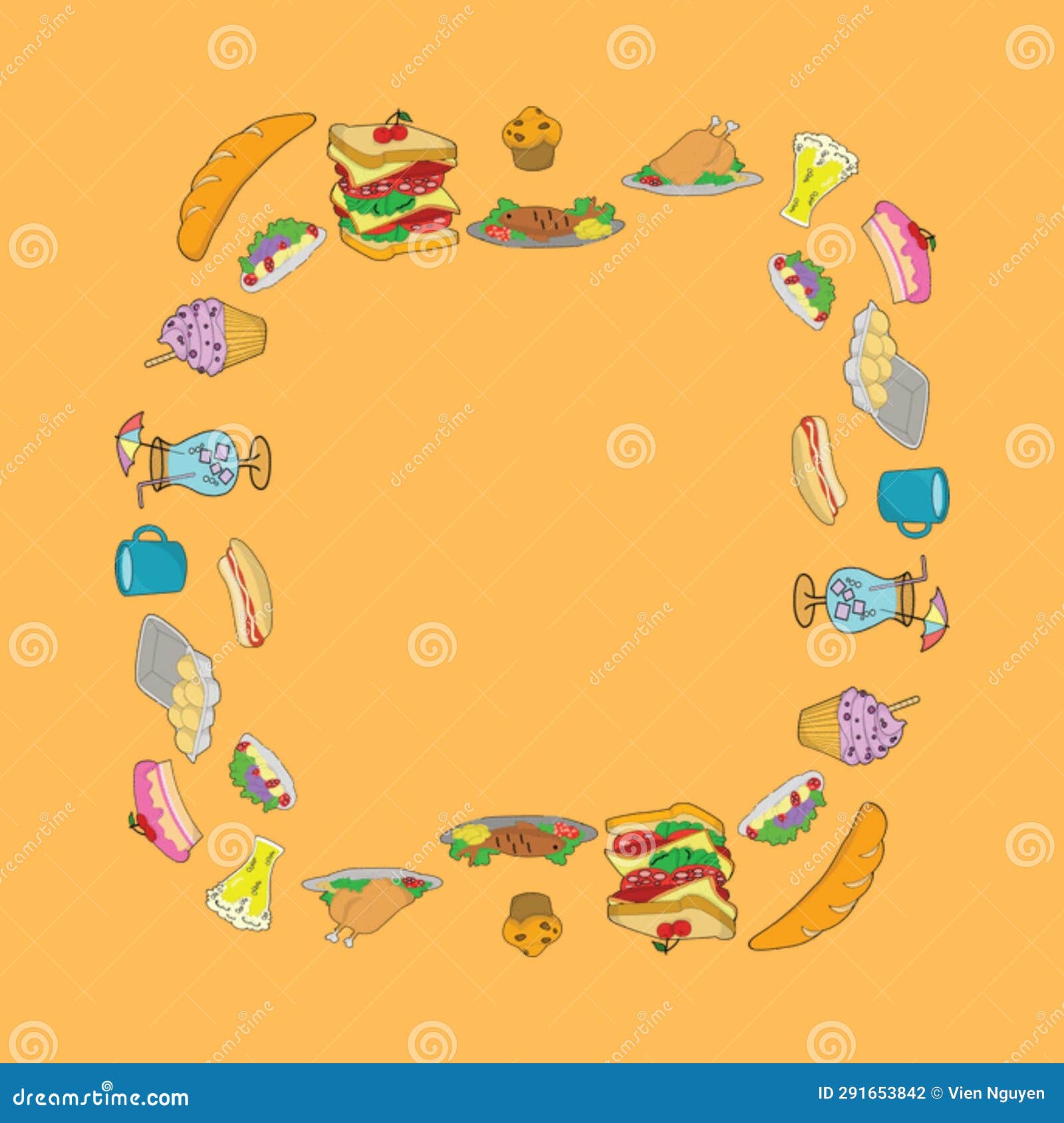Fast Food Border Frames 12x12 - 12 Stock Illustration - Illustration of ...