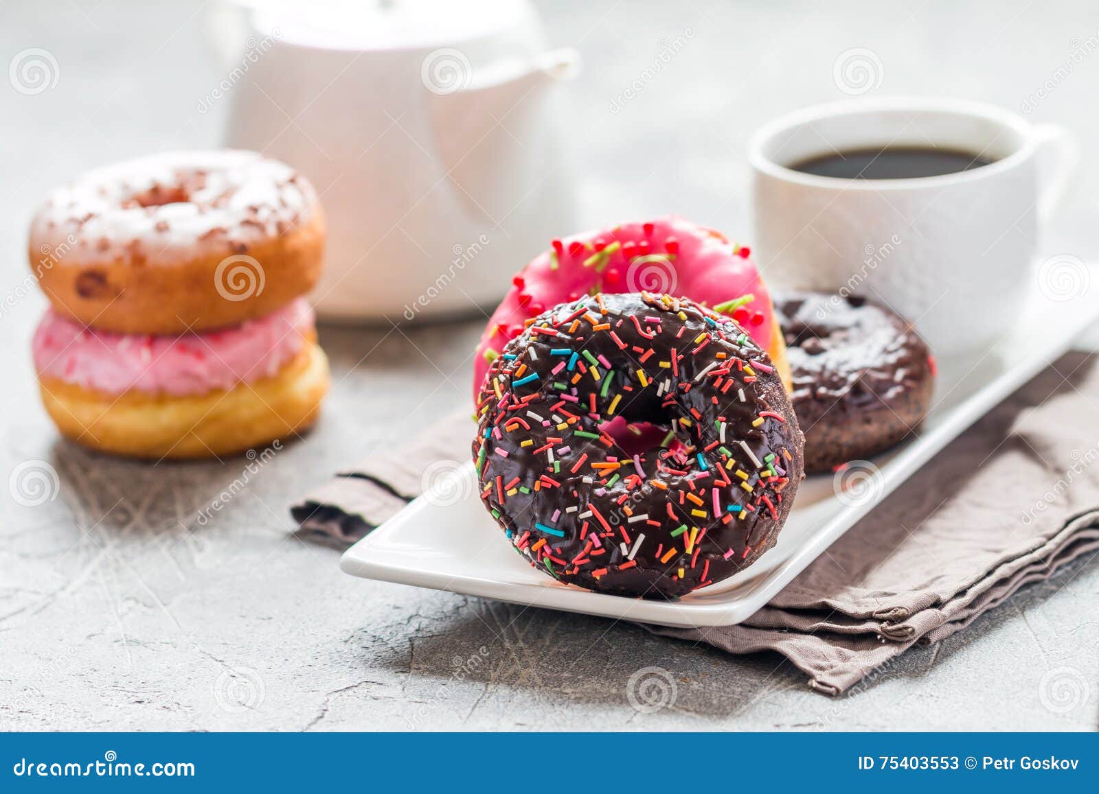 Fast Food Breakfast with Donut Stock Image - Image of breakfast, sugary ...