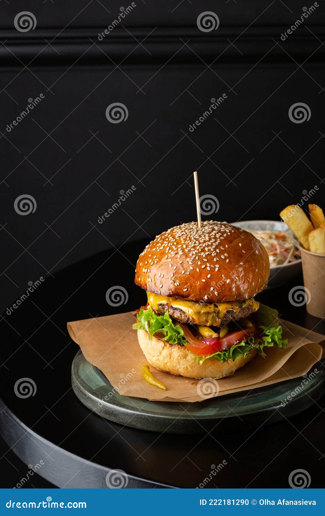 Fast Food Burger on Black Table, Take Away Stock Photo - Image of ...