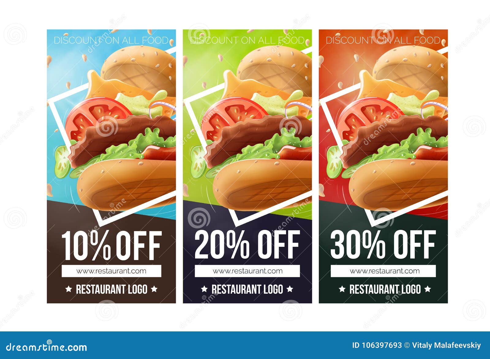 Fast Food Burger Discount Voucher Templates Stock Vector - Illustration ...