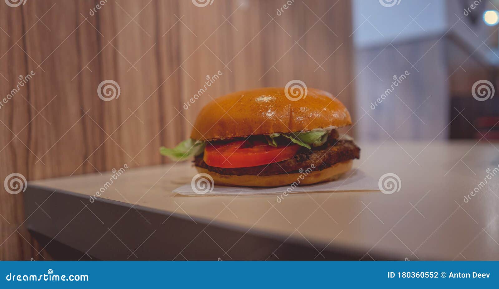 Fast Food Burger. Hamburger Table in Fast Food Restaurant Stock Photo ...