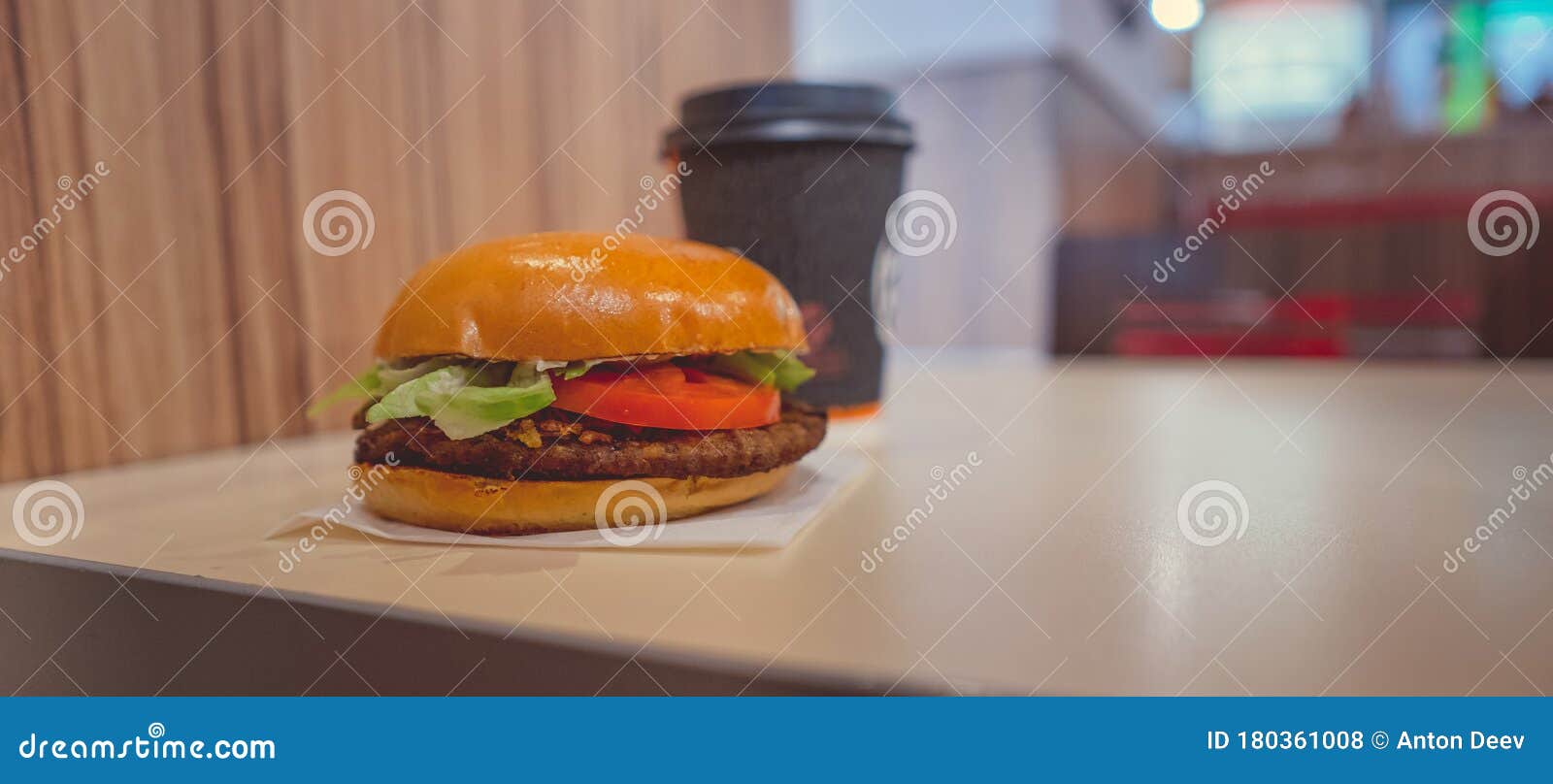 Fast Food Burger. Hamburger Table in Fast Food Restaurant Stock Photo ...