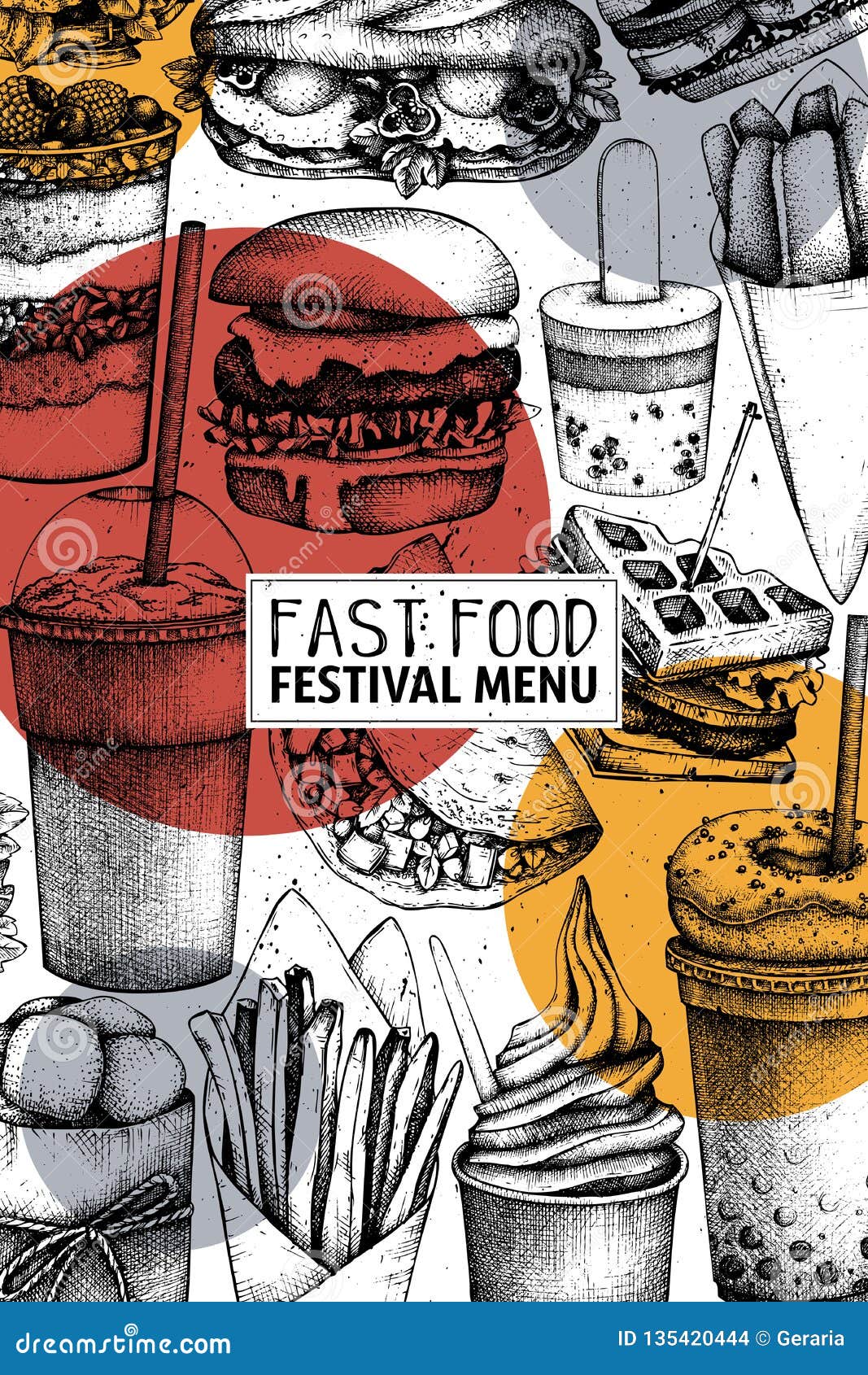 Fast Food Art. Engraved Style Design with Vector Drawing for Logo, Icon ...