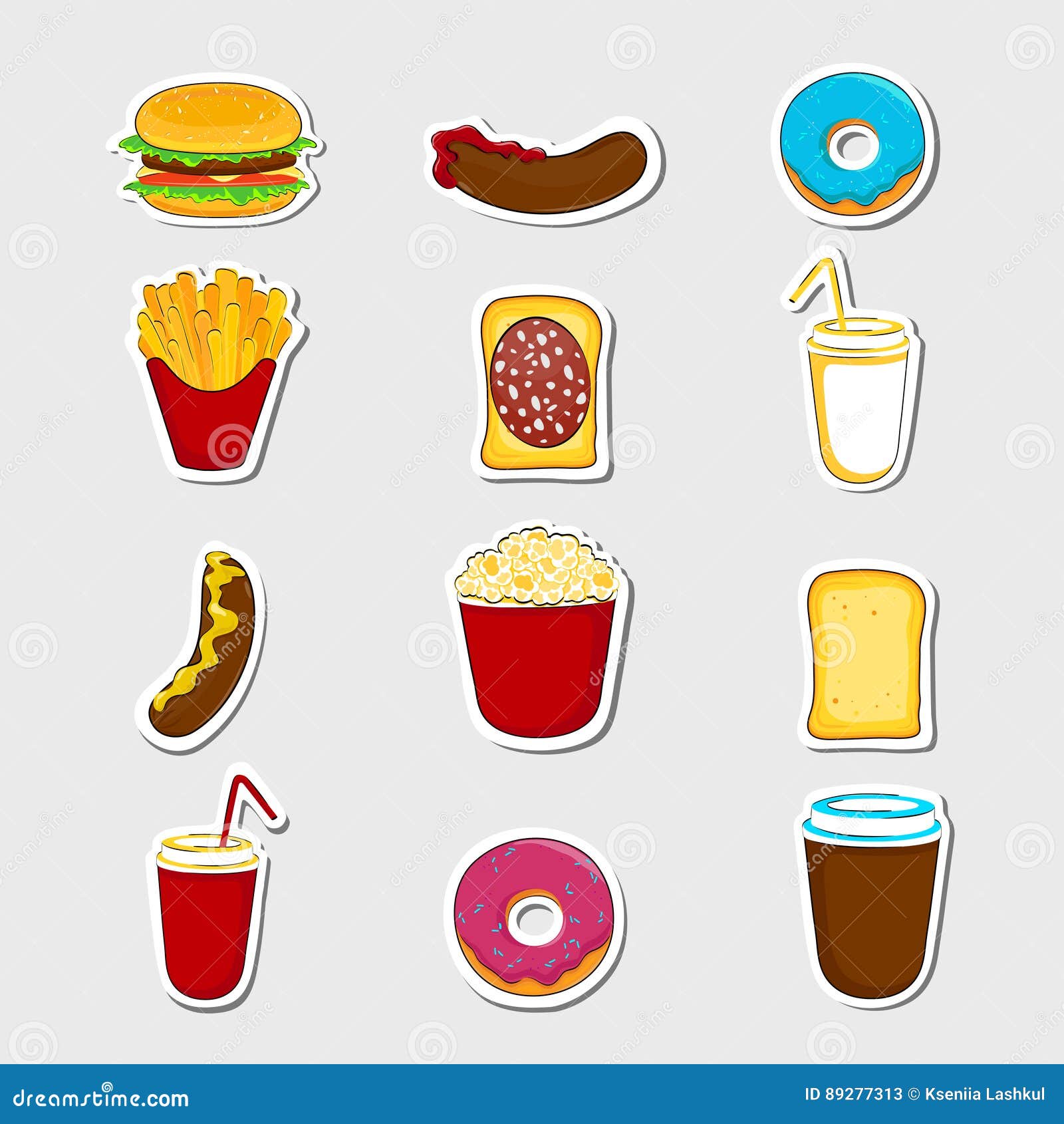 Fast Food Cartoon Stickers. Stock Vector - Illustration of funny ...