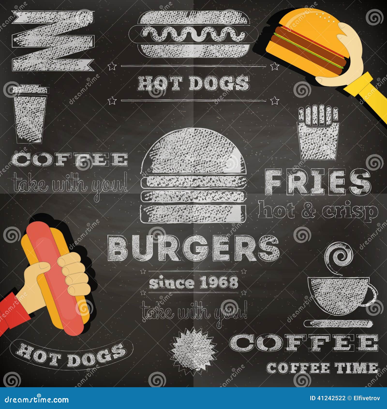 Fast food chalkboard stock vector. Illustration of chalk - 41242522
