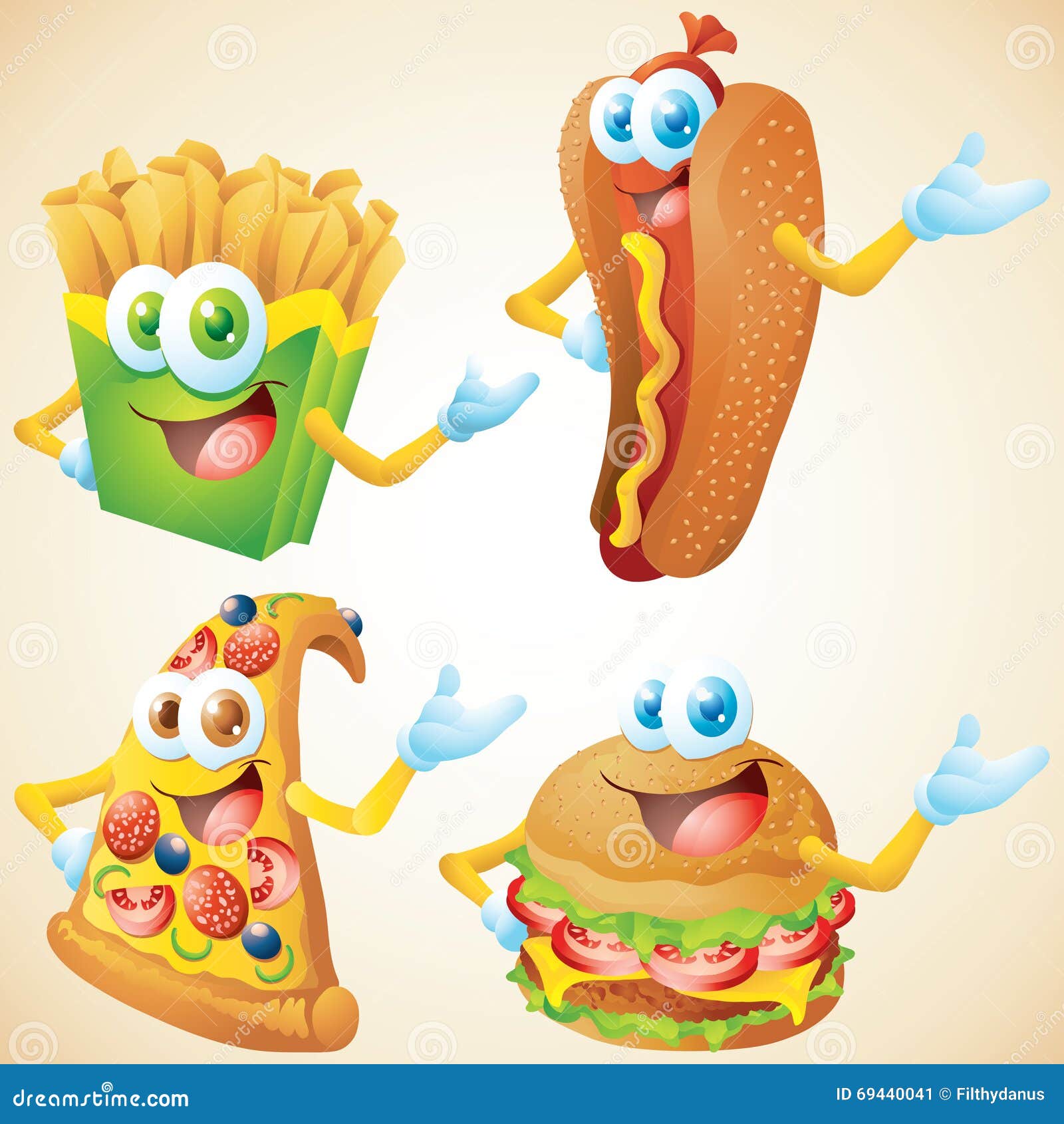 Fast food character set stock vector. Illustration of mozzarella - 69440041