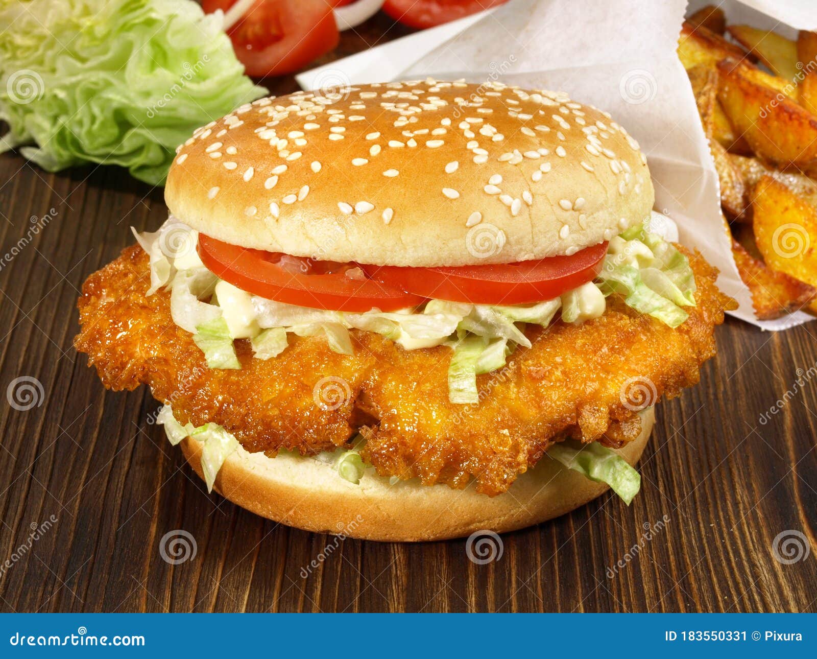 Fast Food - Chicken Burger with Tomato Stock Image - Image of cuisine ...