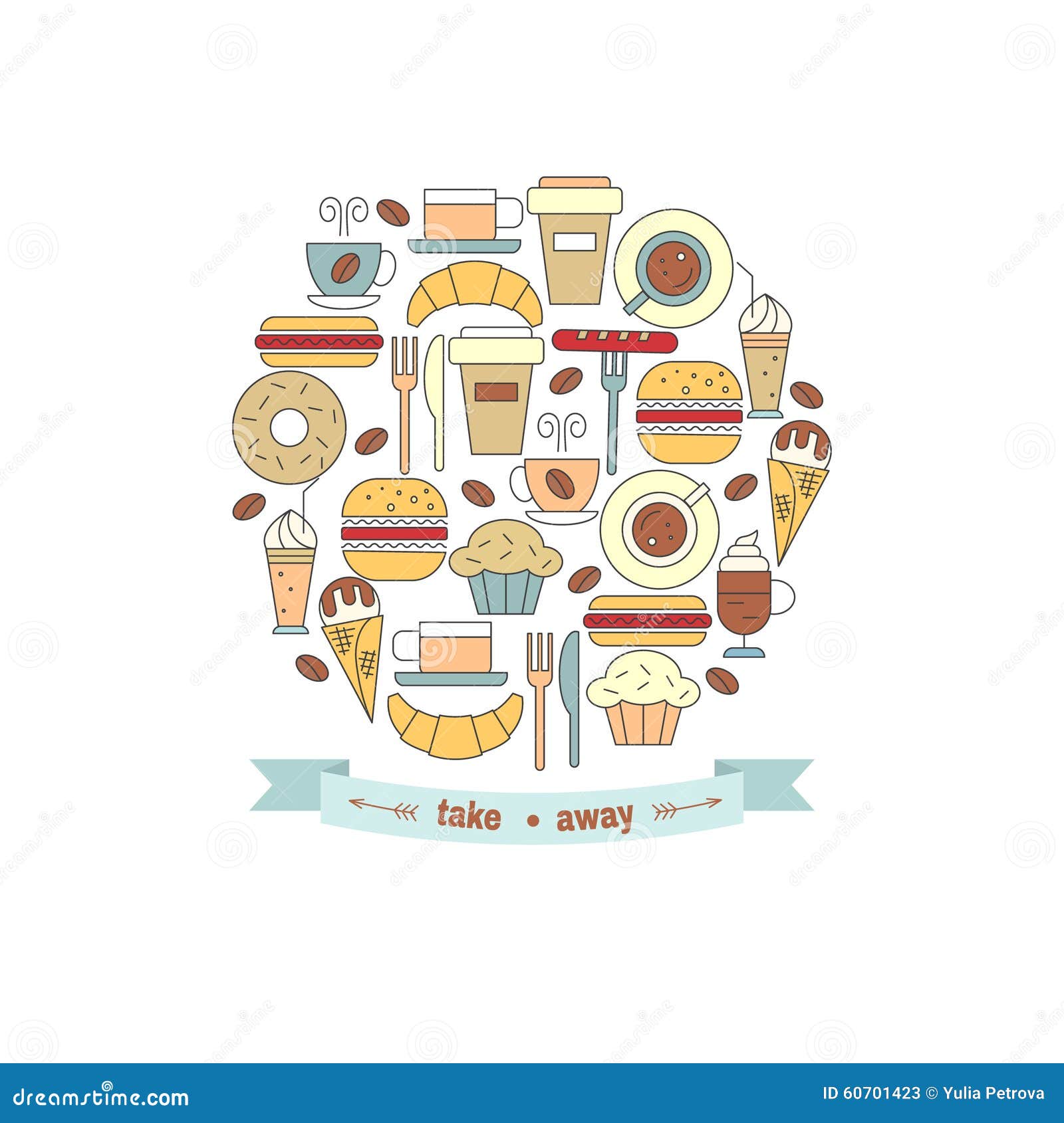 Fast food in circle shape. stock vector. Illustration of meal - 60701423