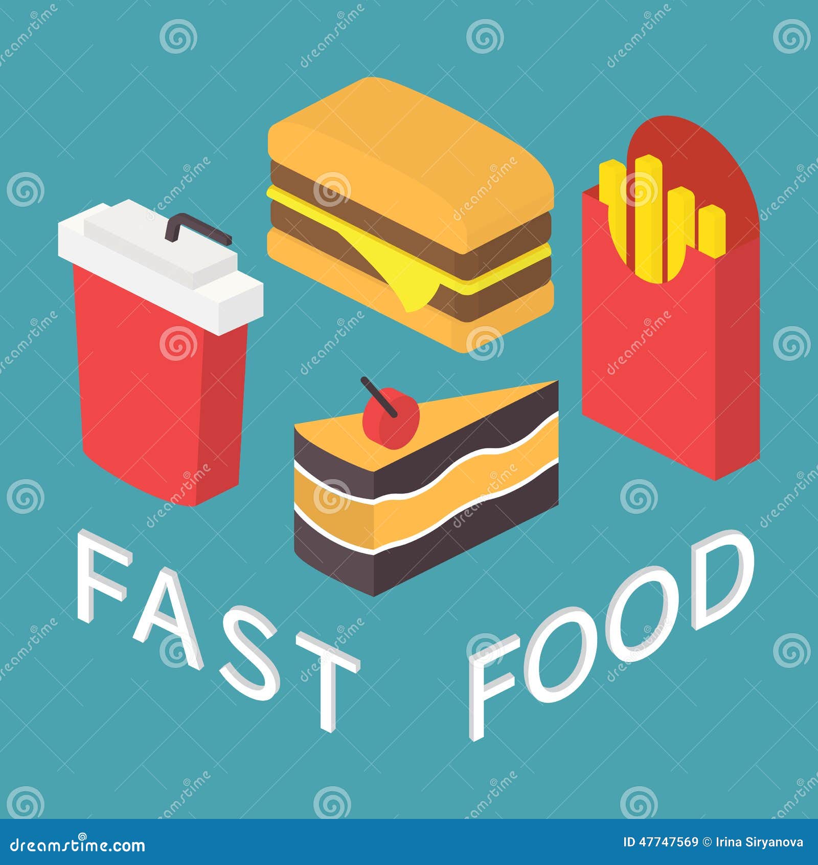 Fast Food, 3d Isometric Flat Set. Stock Vector - Illustration of fast ...