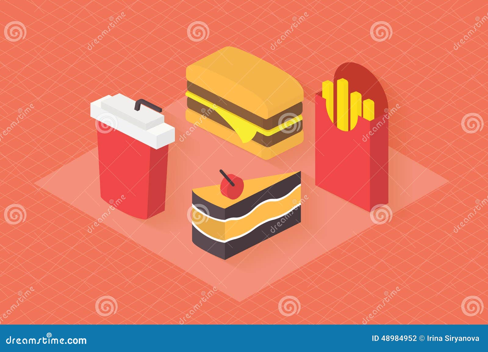 Fast Food, 3d Isometric Flat Set. Stock Vector - Illustration of bread ...