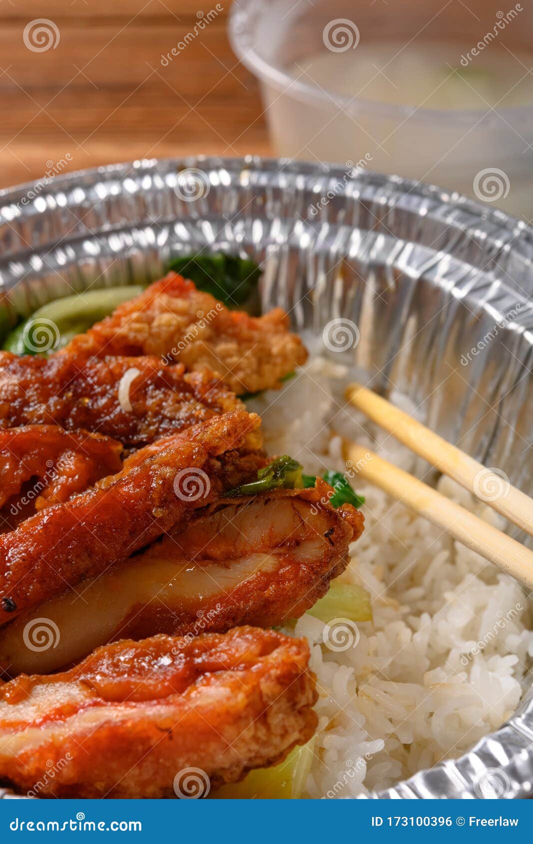 Fast Food of Deep Fried Pork Chop with Rice and Soup at Vertical ...