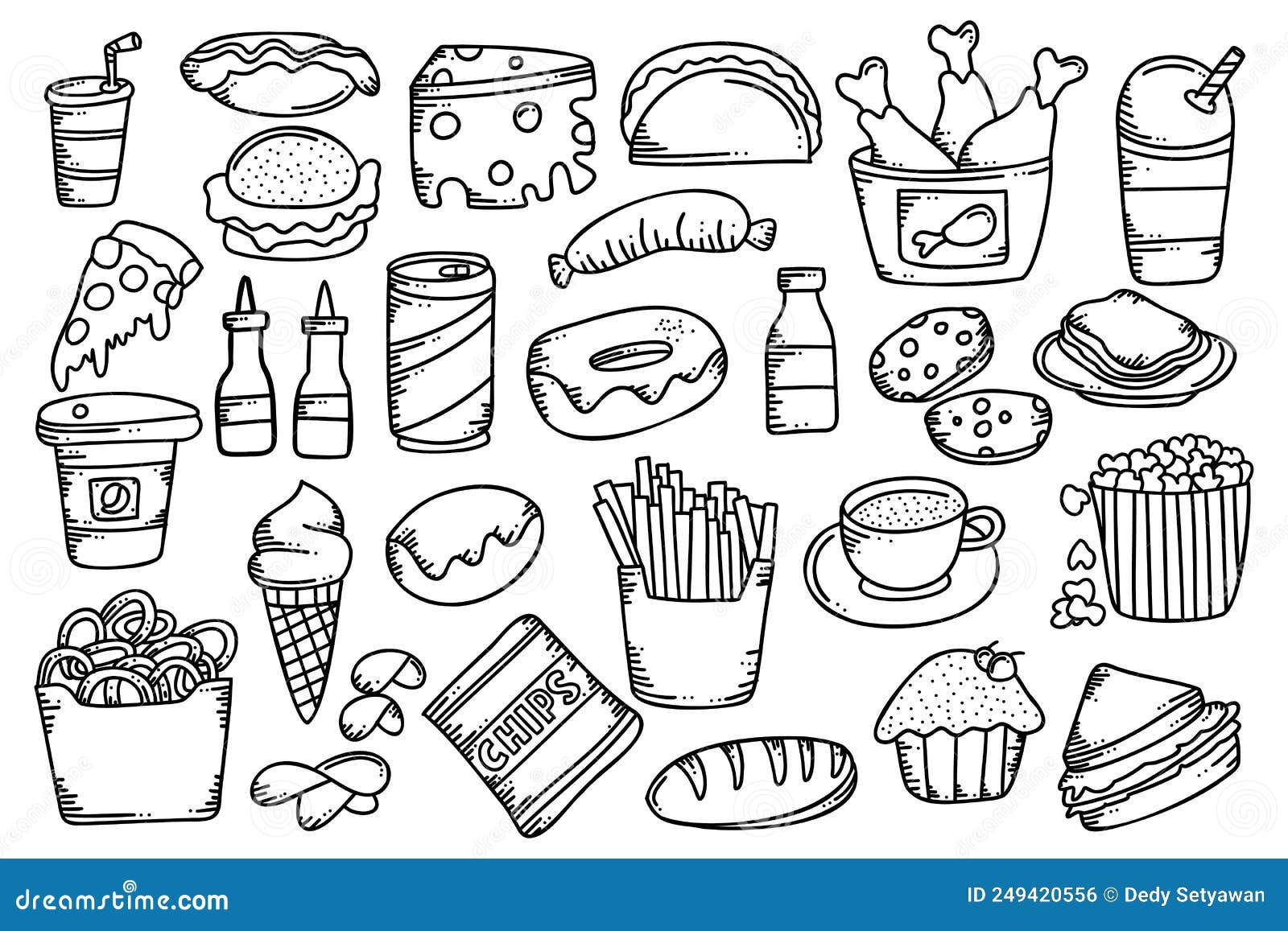 Fast food doodle design stock vector. Illustration of card - 249420556