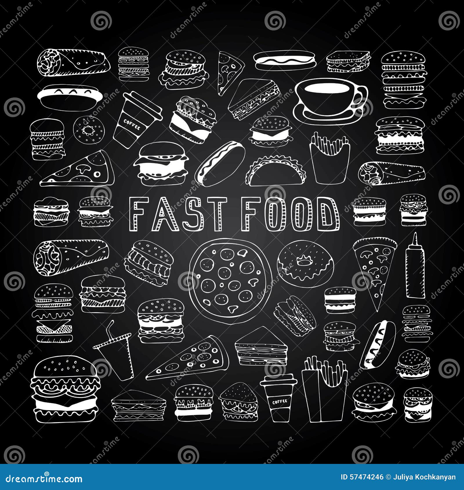 Fast food doodle set stock vector. Illustration of bread - 57474246