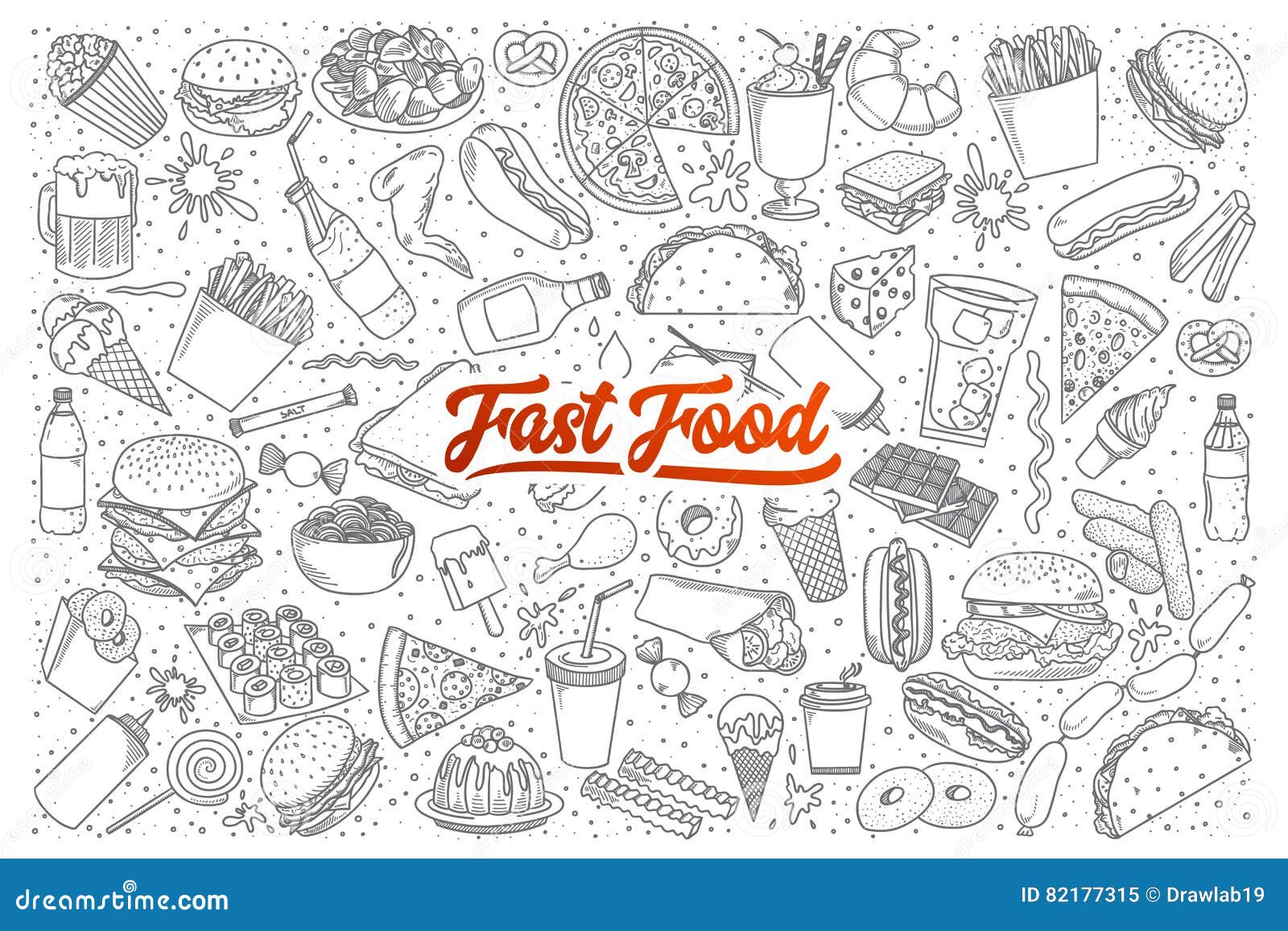 Fast Food Doodle Set Lettering Stock Illustrations – 337 Fast Food ...