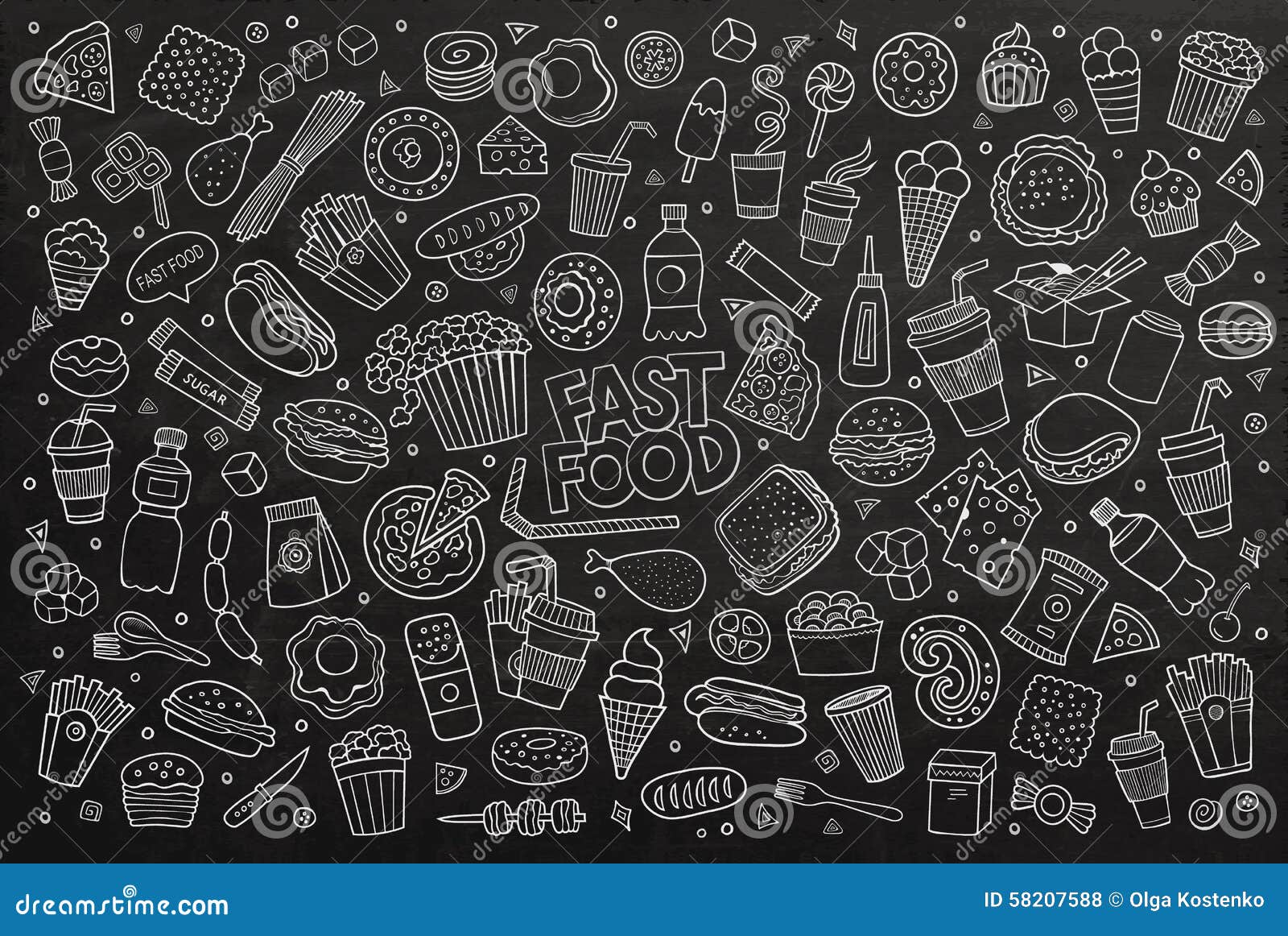Fast Food Doodles Hand Drawn Chalk Board Vector Stock Vector ... Fast Food Doodles Hand Drawn Chalk Board Vector Stock Vector ...