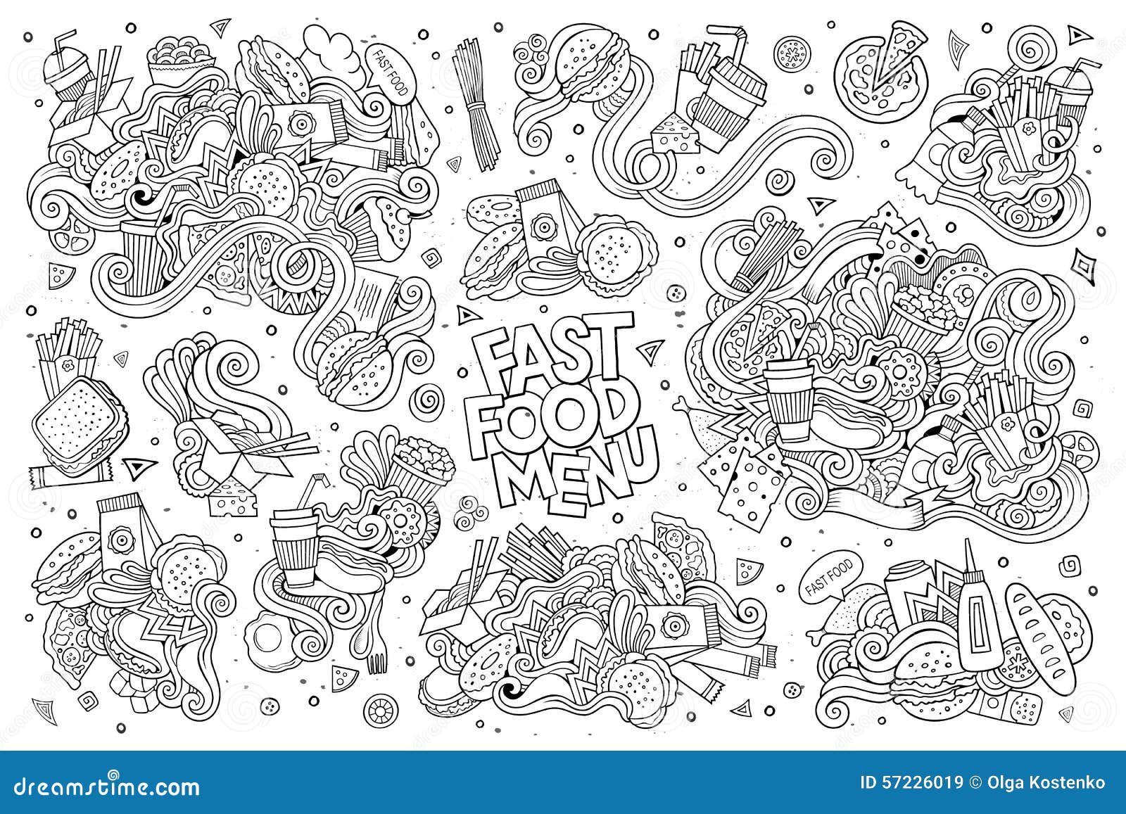Fast Food Doodles Hand Drawn Sketchy Vector Stock Vector - Illustration ...