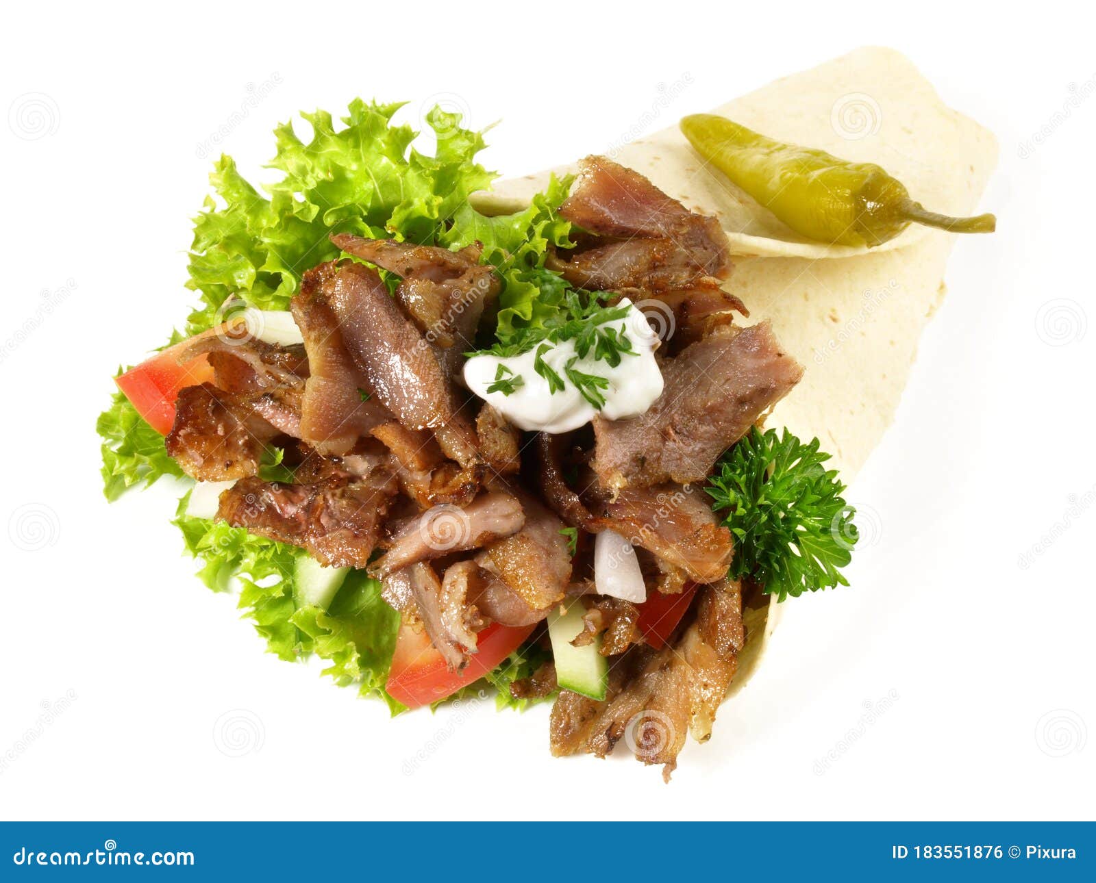 Fast Food - Durum Kebab Roll on White Background Stock Photo - Image of ...