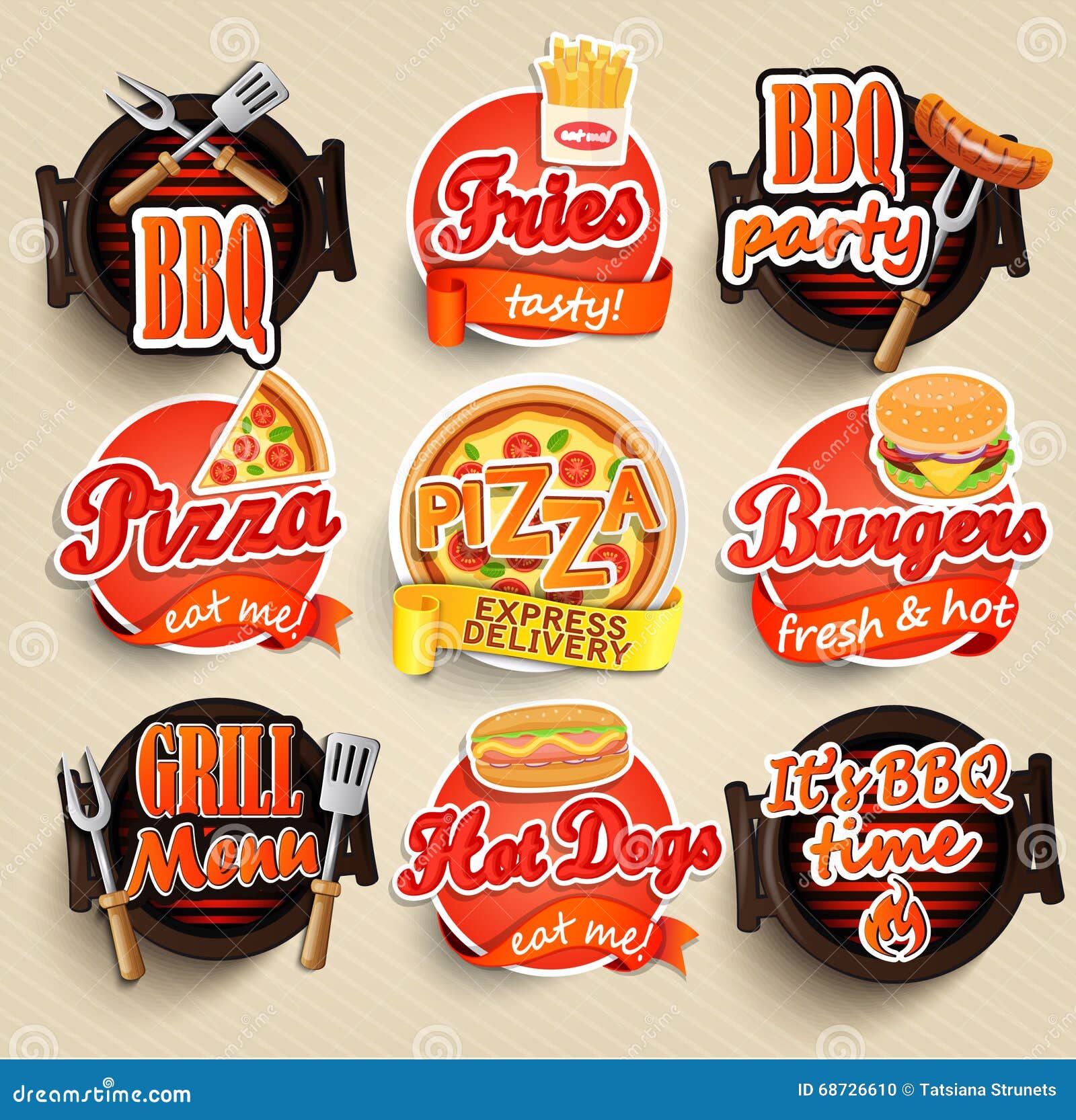 Fast Food E De Grade Do BBQ Elementos Ilustração do Vetor - Ilustração ...