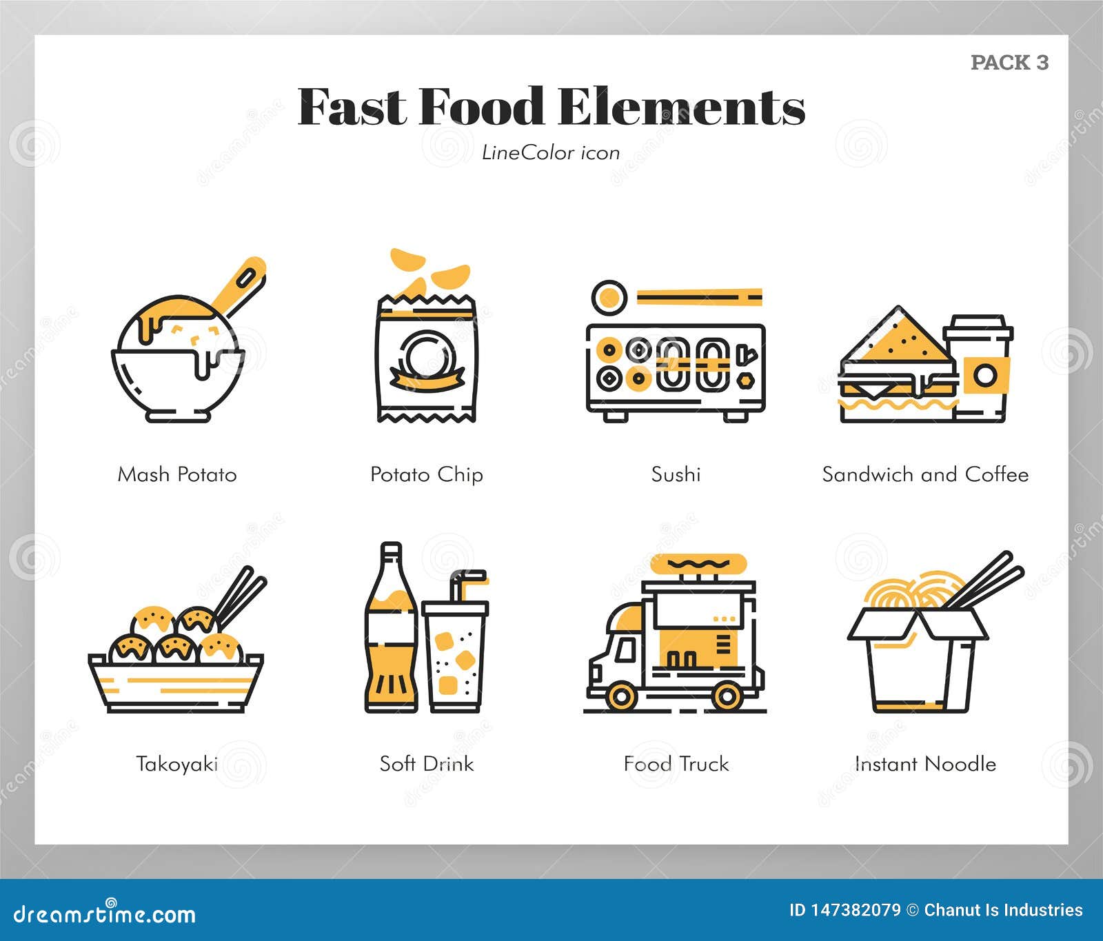 Fast Food Elements LineColor Pack Stock Vector - Illustration of ...