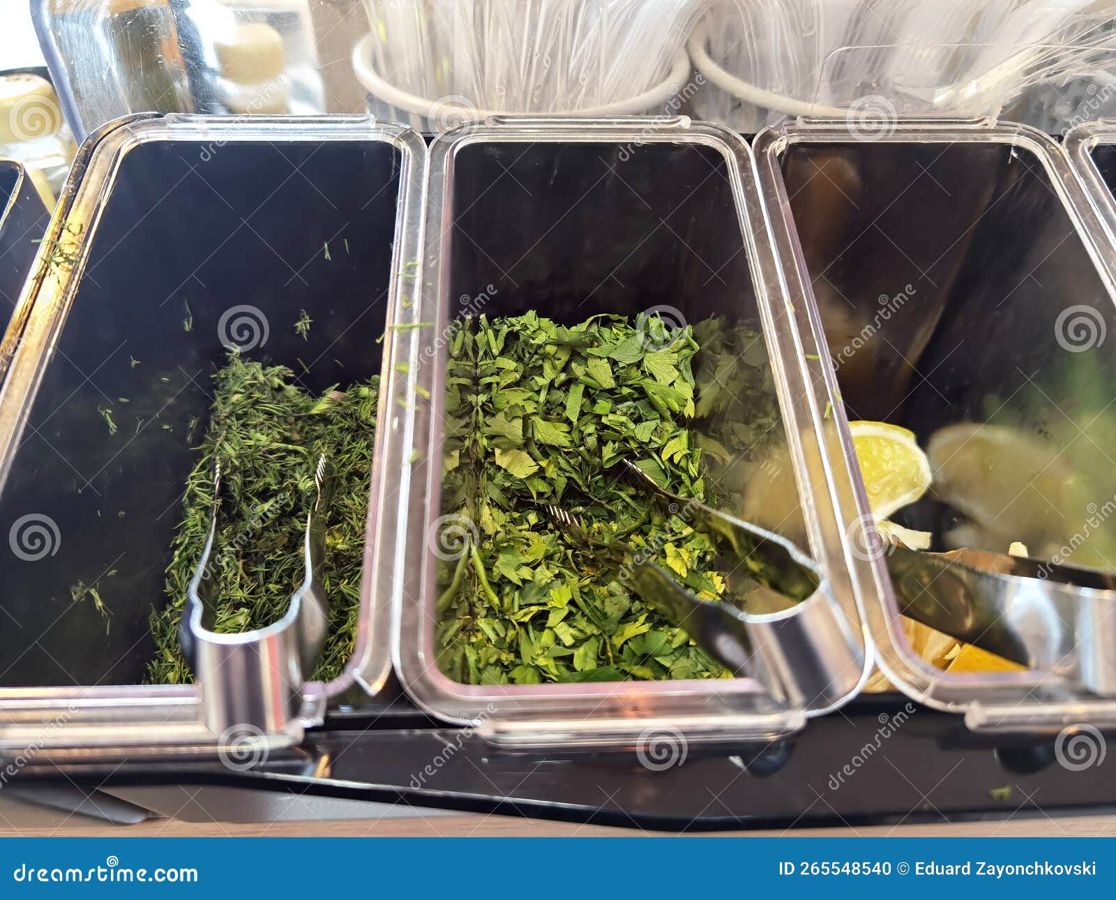 Fast Food Equipment, Containers with Various Spices Stock Photo - Image ...