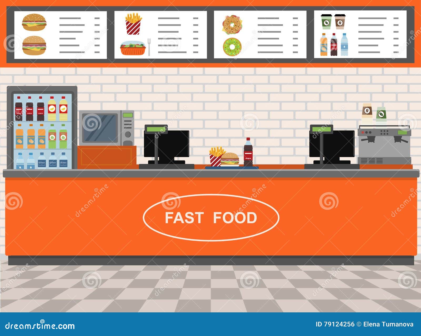 Fast Food and Express Cafe Interior . Stock Vector - Illustration of ...
