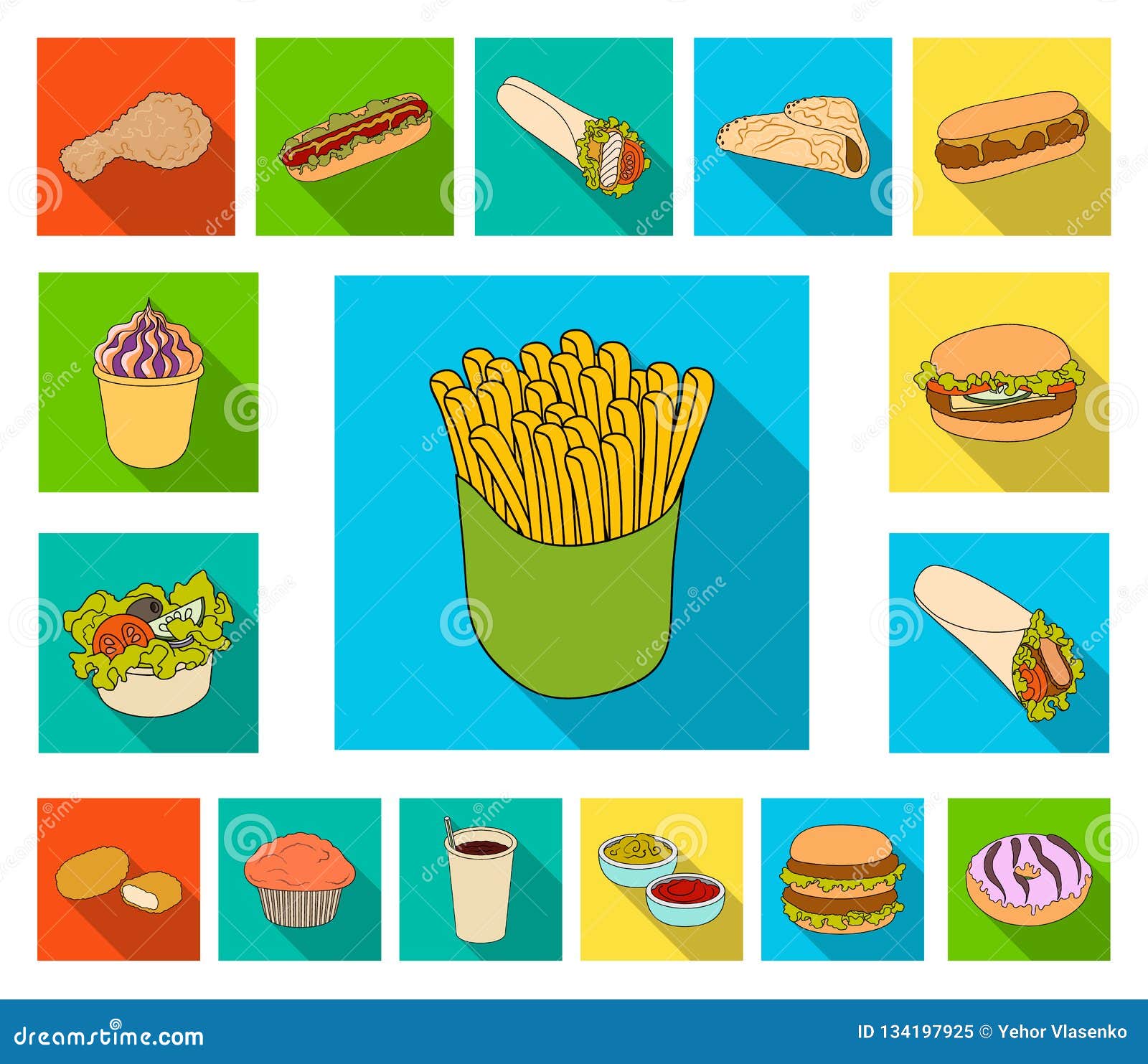 Fast Food Flat Icons in Set Collection for Design.Food from Semi ... Fast Food Flat Icons in Set Collection for Design.Food from Semi ...
