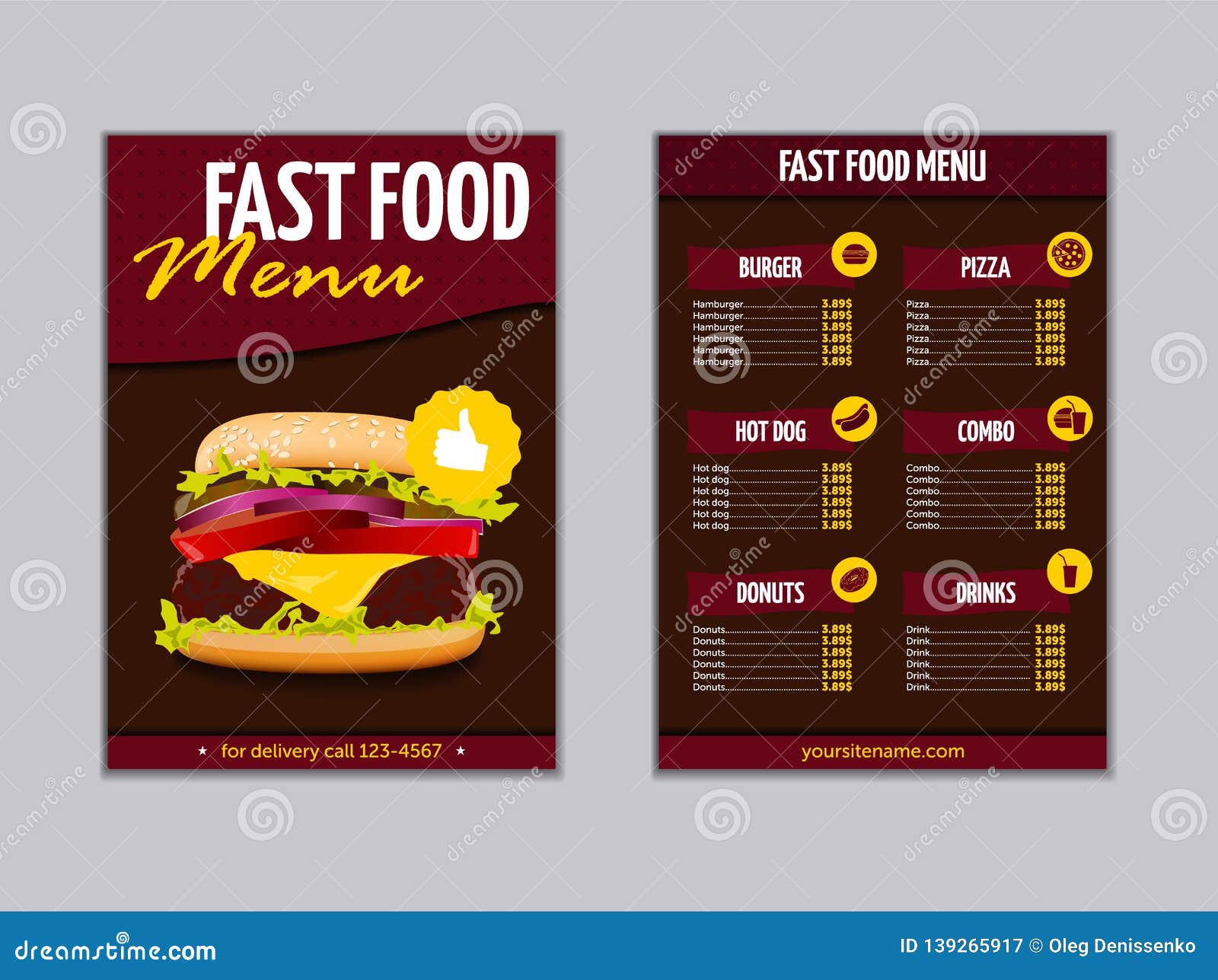 Fast Food Flyer Design Vector Template In A4 Size.Brochure And Layout ...