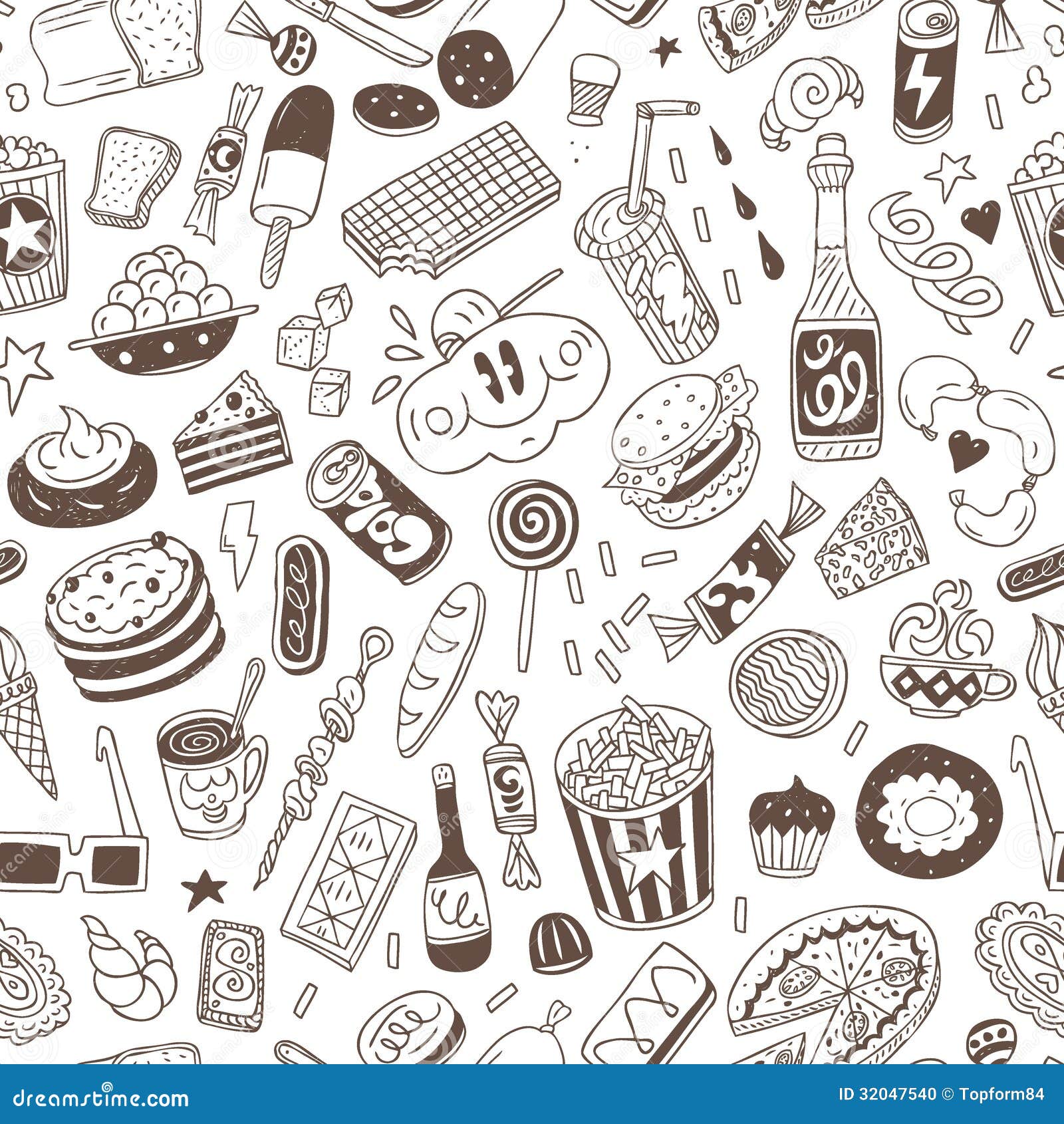 Fast Food - Fundo Sem Emenda Ilustração Stock - Ilustração de pizza ...