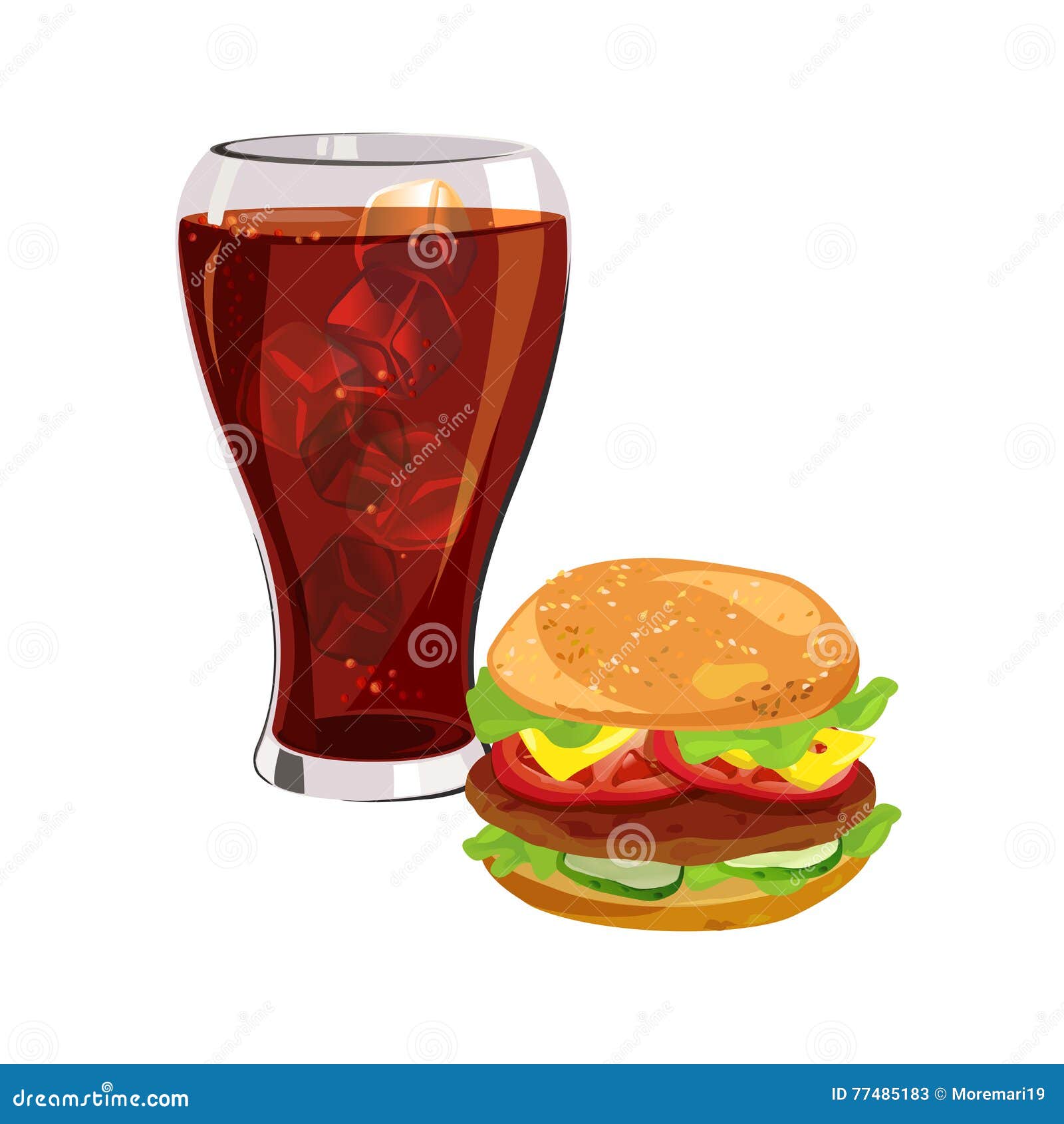 Fast Food, Hamburger, Cola with Ice Stock Vector - Illustration of ...