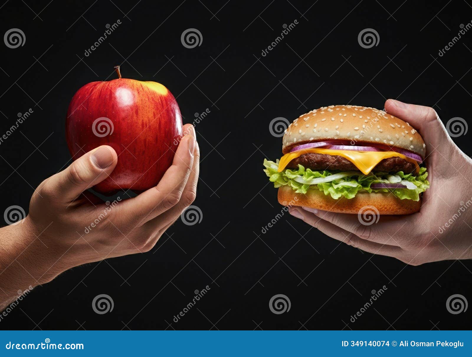 Fast Food,hands Holding Hamburger and Apple Stock Illustration ...