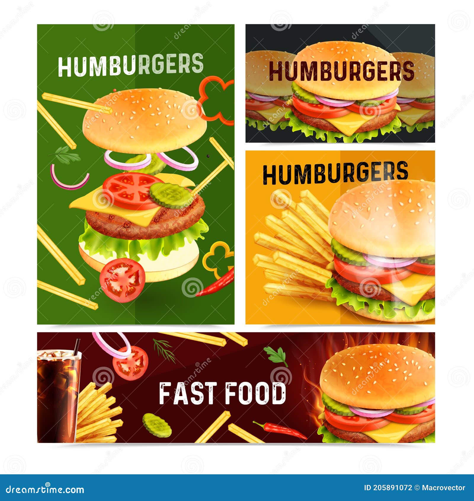 Fast Food Horizontal Banners Set Stock Vector - Illustration of layout ...
