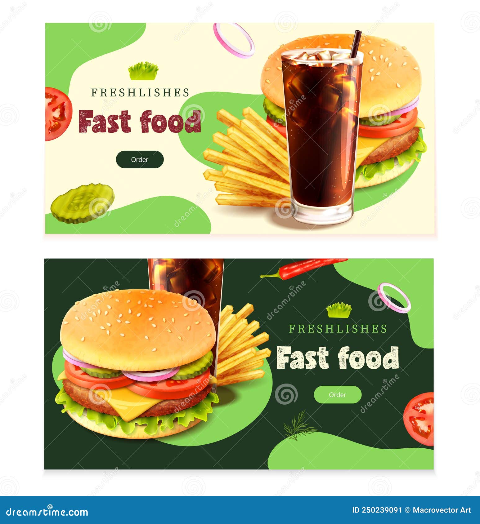 Fast Food Horizontal Banners Set Stock Vector - Illustration of ketchup ...