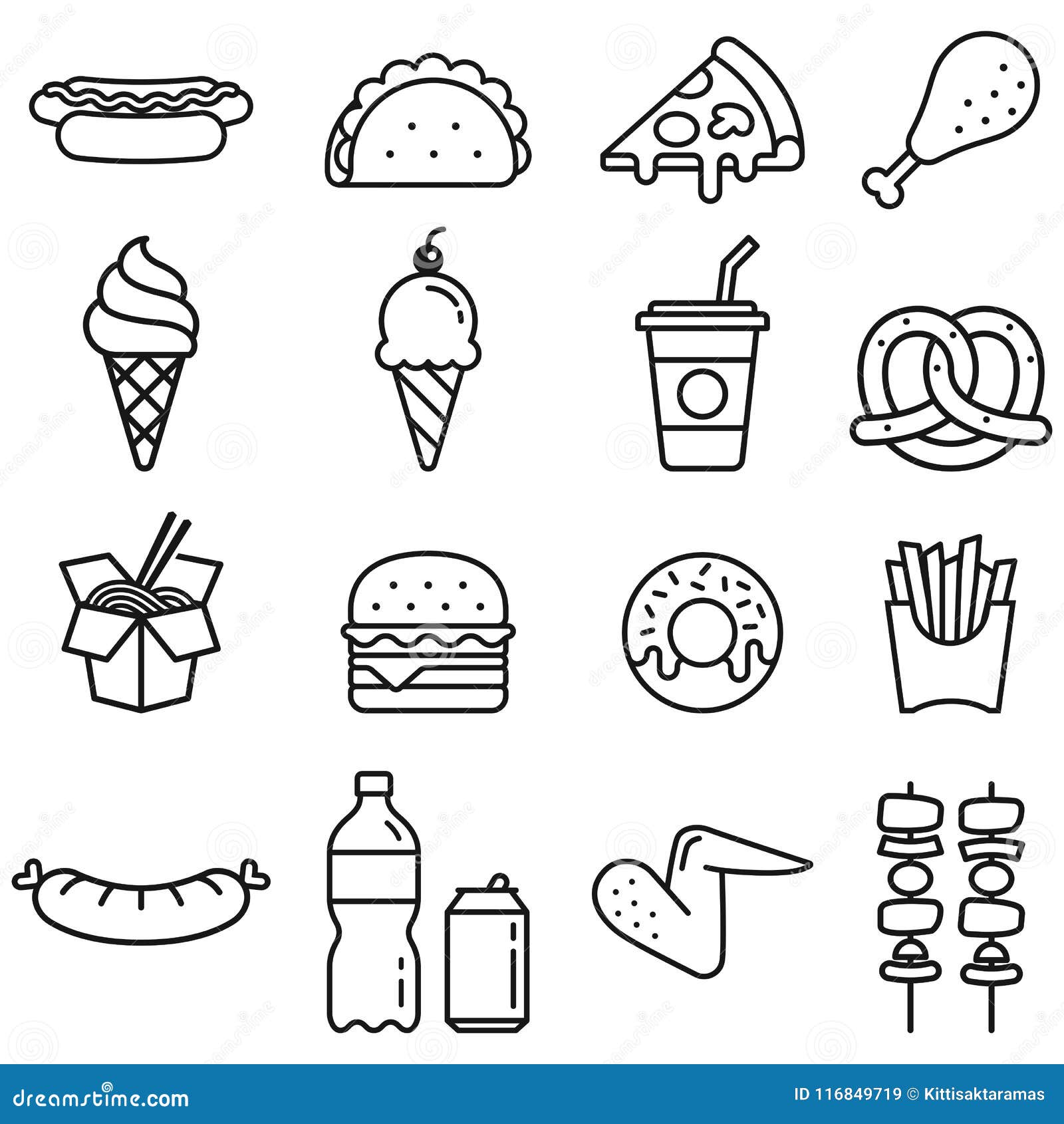 Fast Food Icons Set. Vector Illustrations. Stock Vector - Illustration ...