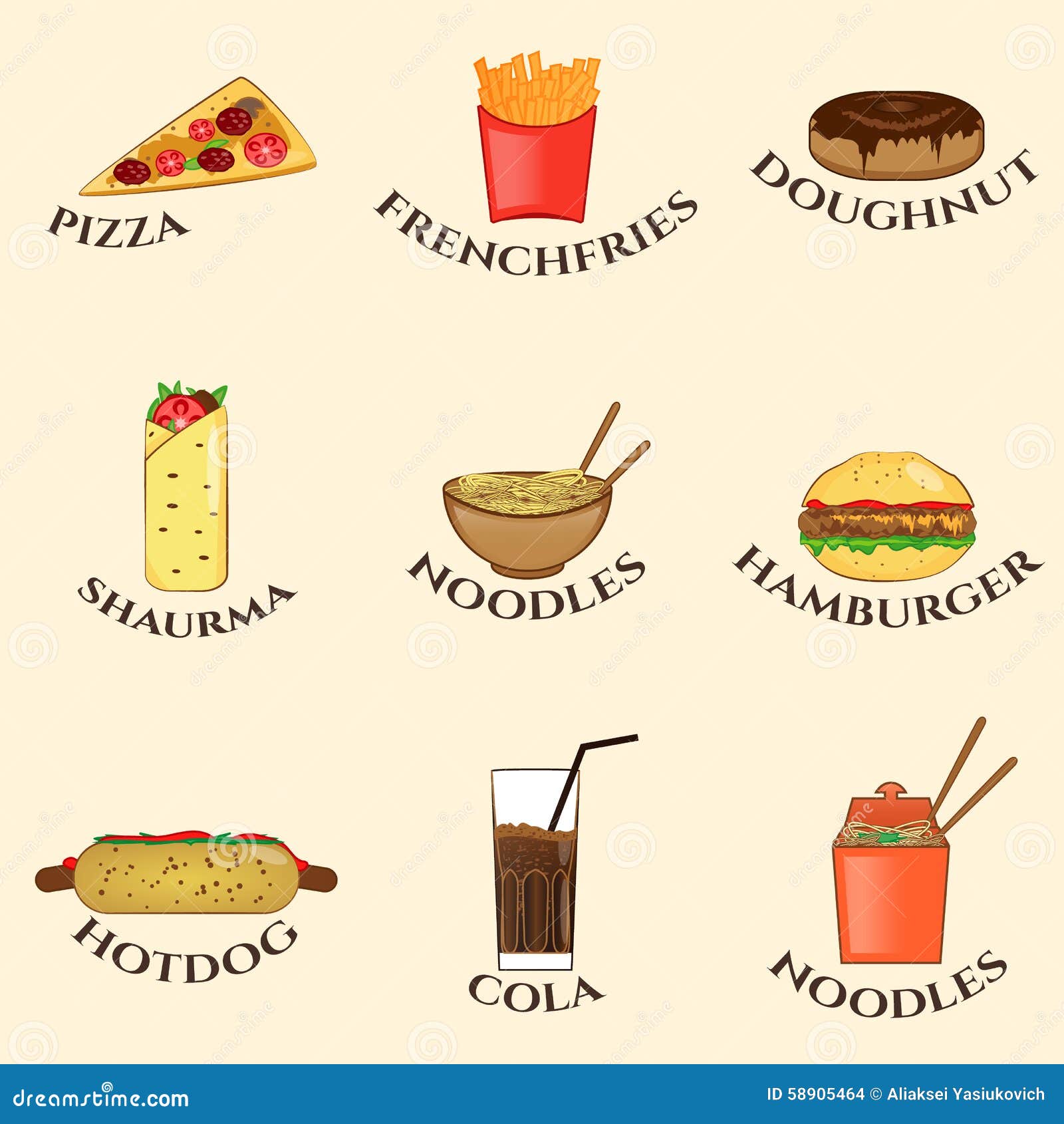 Fast Food Icons Set, Vector Symbols Stock Vector - Illustration of ...
