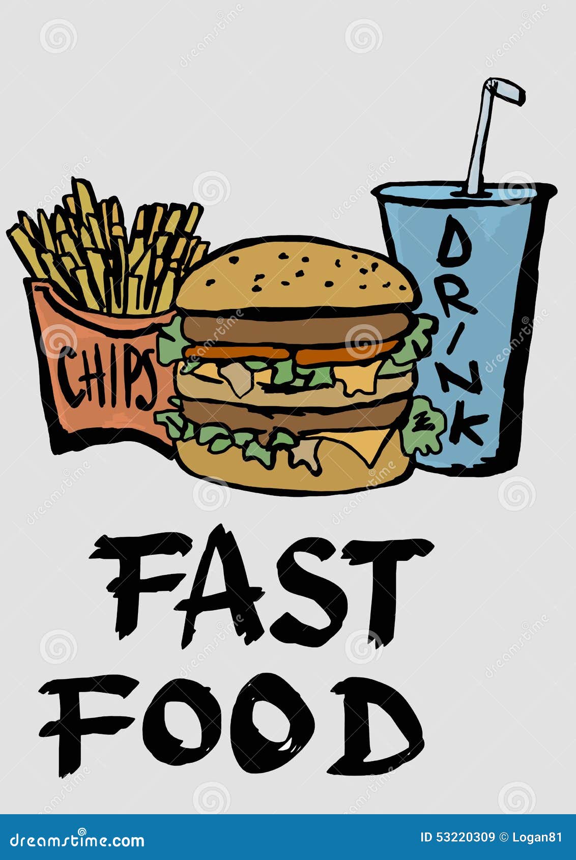 Fast food stock illustration. Illustration of comic, bread - 53220309